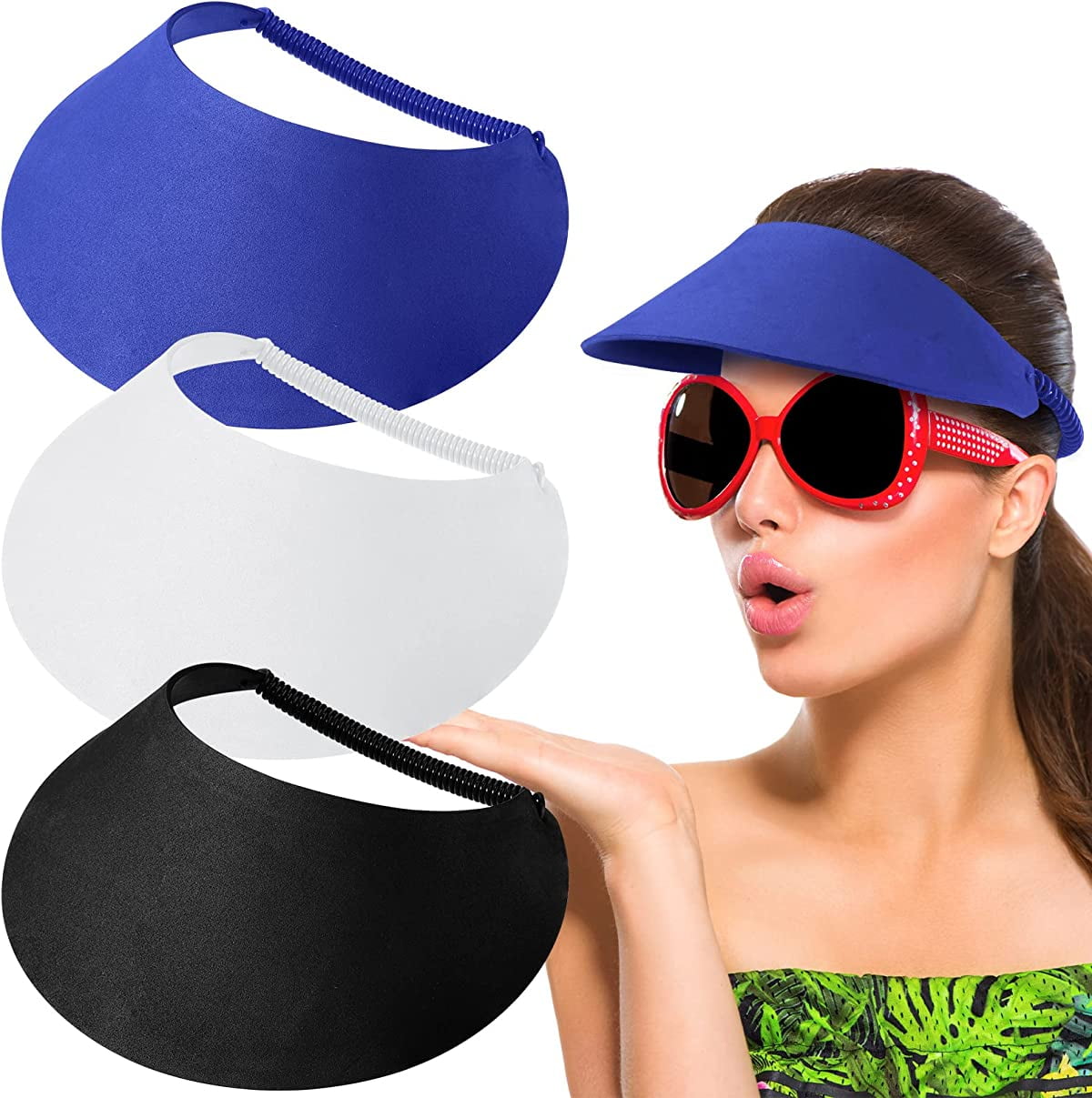 3PCS Women Sun Visors Solid String Sun Visor Hat Foam Adjustable Soft ...