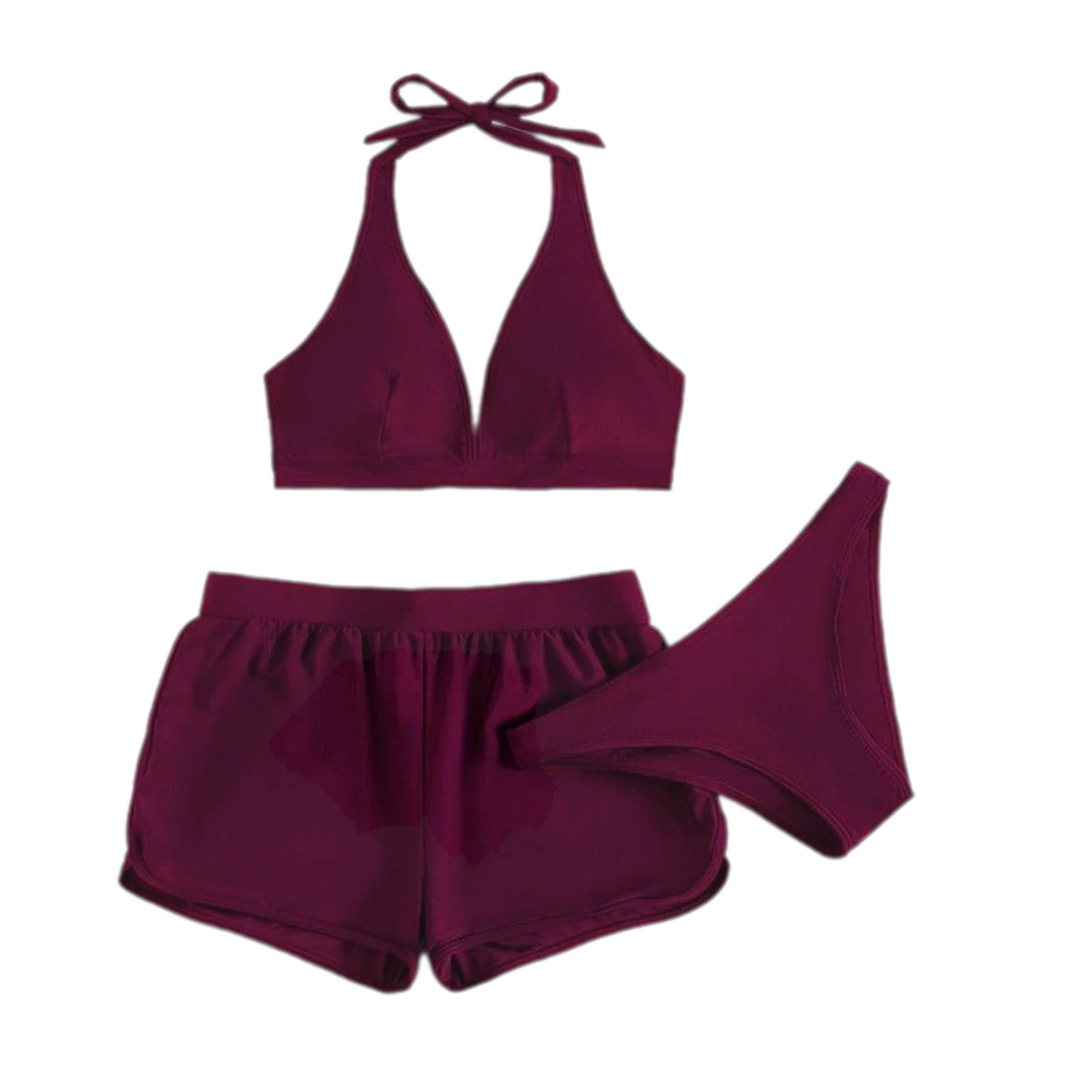 3PCS Women Triangle Bikinis Bathing Suit with Swim Shorts, Ladies ...