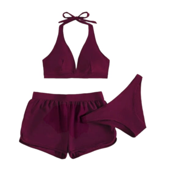 3PCS Women Triangle Bikinis Bathing Suit with Swim Shorts, Ladies ...