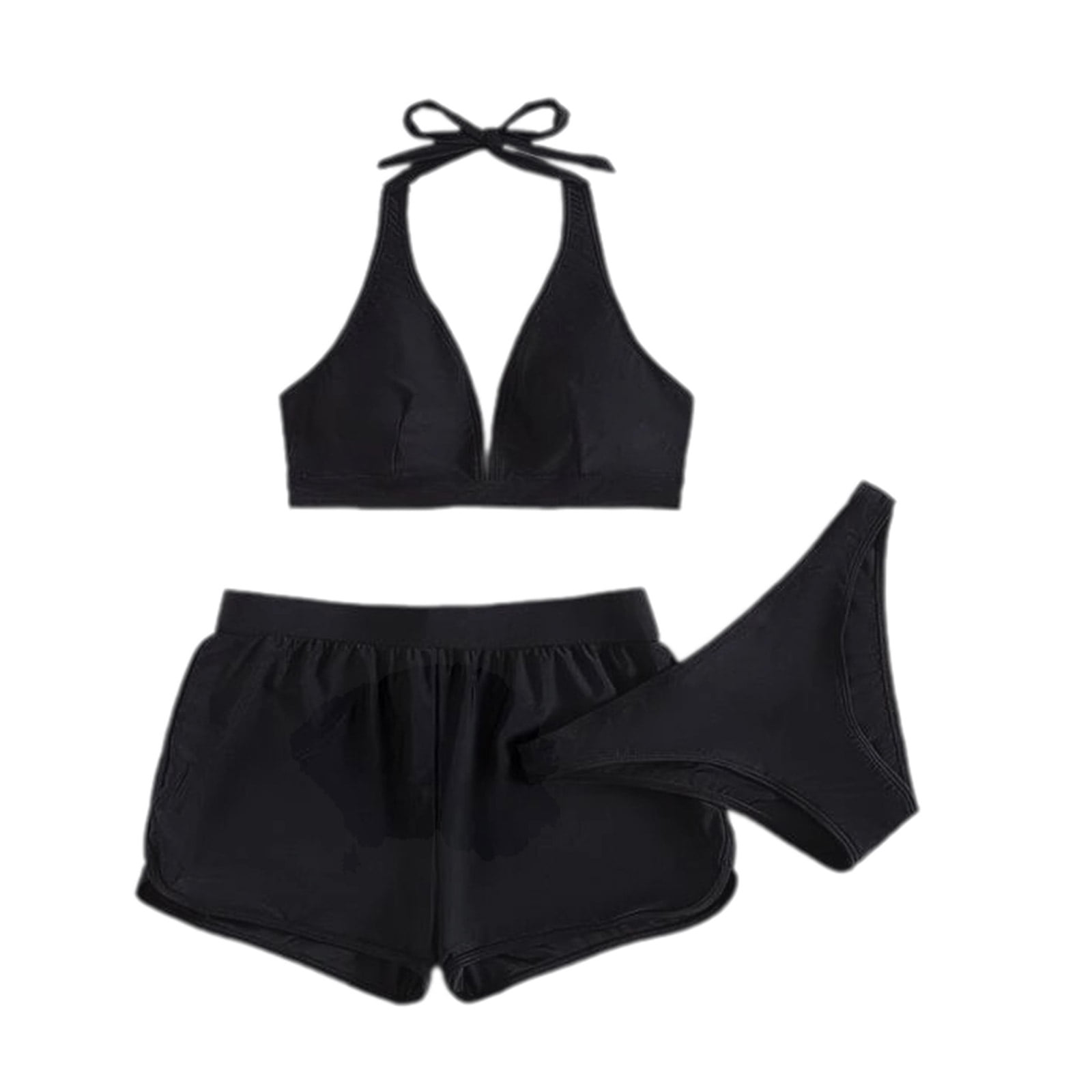 3PCS Women Triangle Bikinis Bathing Suit with Swim Shorts, Ladies ...