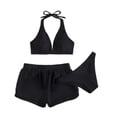 3PCS Women Triangle Bikinis Bathing Suit with Swim Shorts, Ladies ...