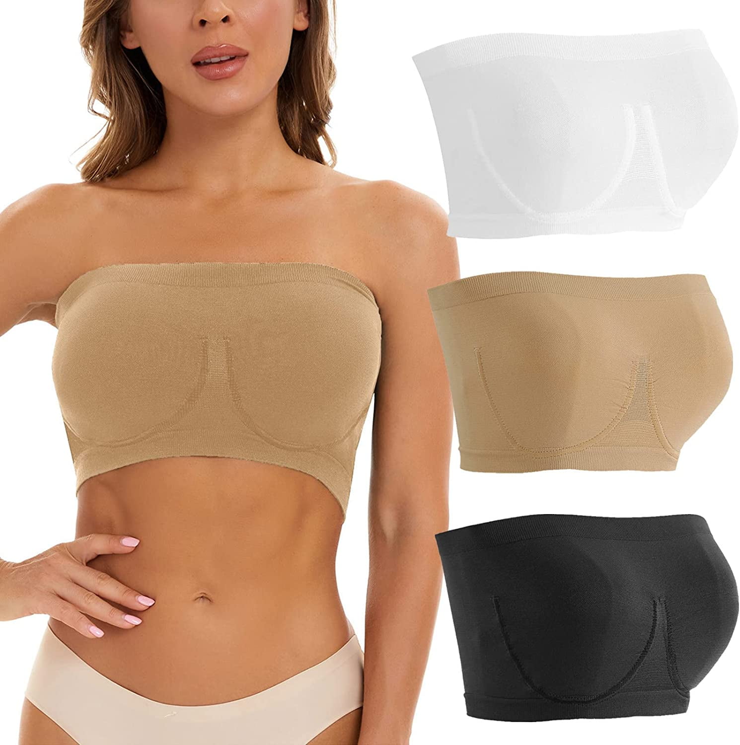 3PCS Women's Bandeau Top Large Sizes Strapless Bra(2XL,#02) - Walmart.com