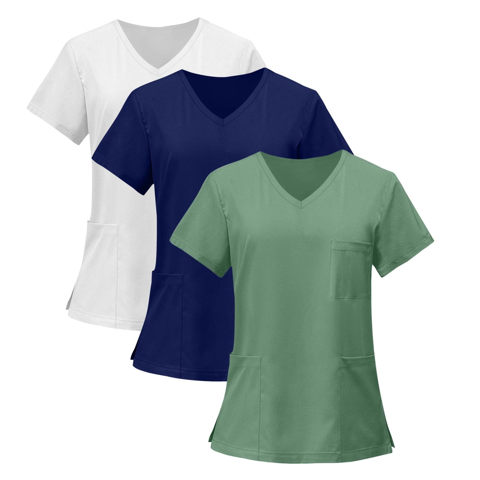 3PCS Women's Professional Scrubs Tops Short Sleeve Scrub Shirt Nurse ...