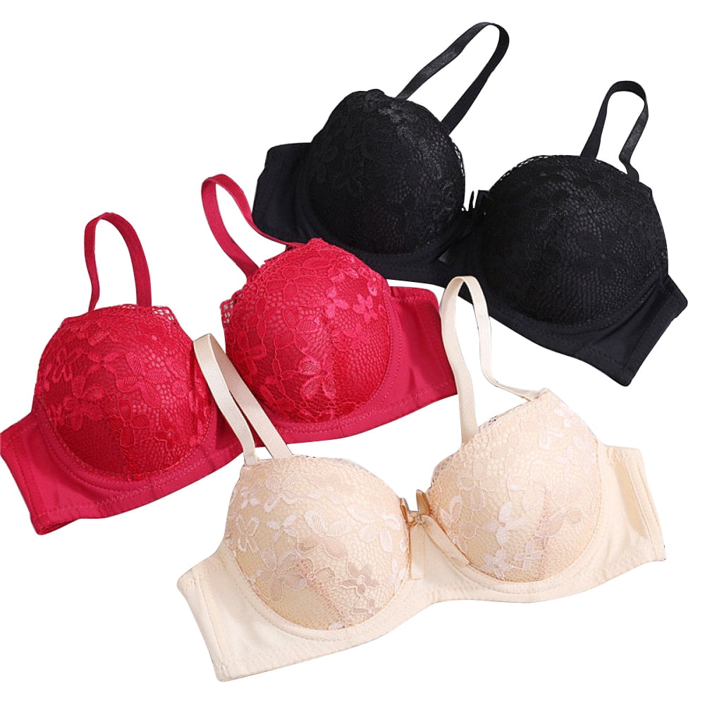 3PCS Women's Push Up Bra, Sexy Lace Underwire, 3/4 Coverage Support ...