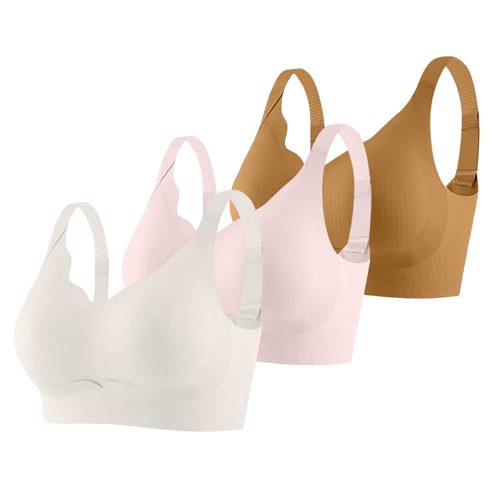 3PCS Women's Seamless Comfort Bras Adjustable Wireless Full Support ...