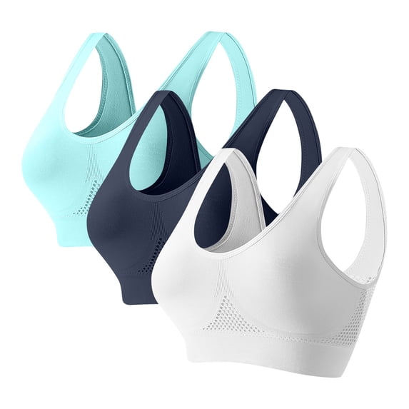 3PCS Women's Sports Bras Adjustable Deep V Neck Bras Wireless Spaghetti ...