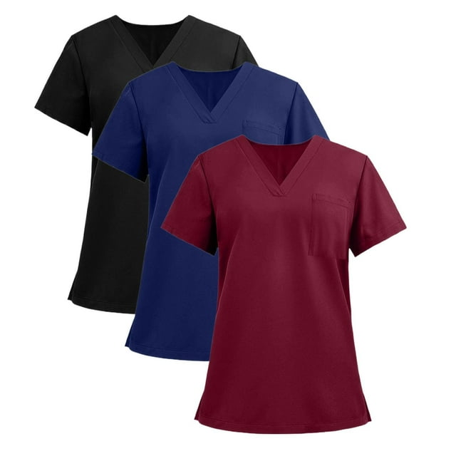 3PCS Women's Ultra Soft V-Neck Scrub Tops Nurse Scrubs - Walmart.com