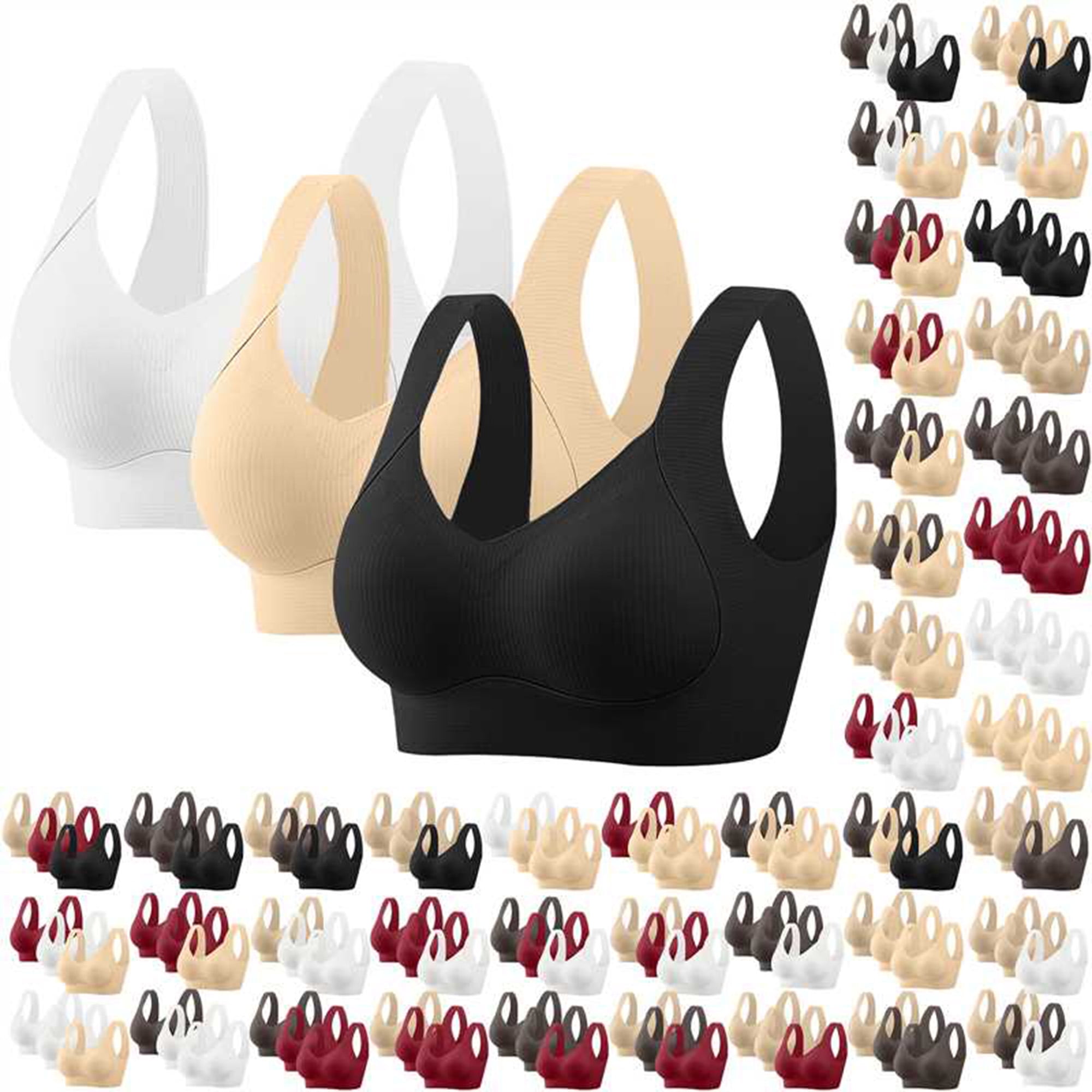 3PCS Women's V Neck Bra Padded Seamless Adjustable Straps Bralettes ...