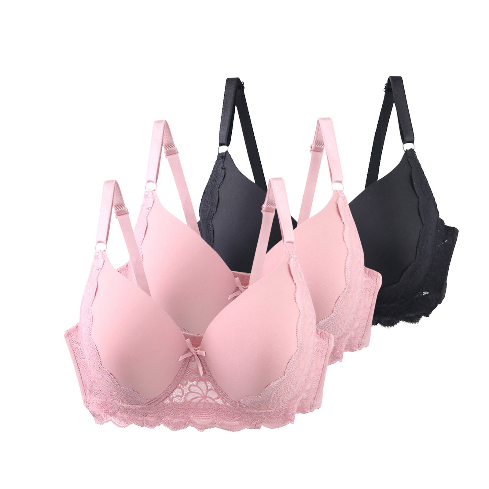 3PCS Womens Underwire Bras Deep V Solid Color Lace Breathable Underwear ...