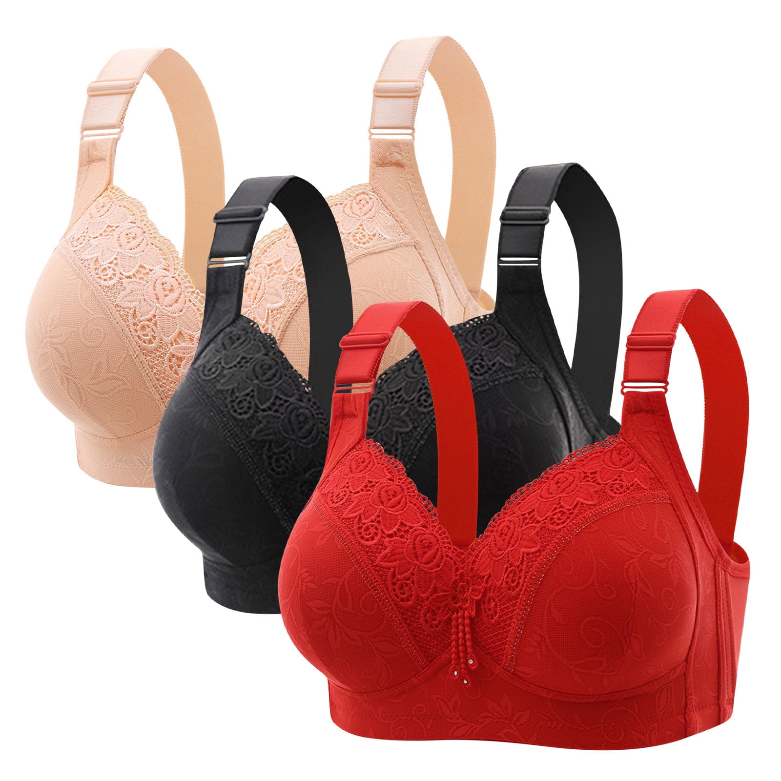 3PCS Womens Wireless Bras Solid Color Full Coverage Supportive ...