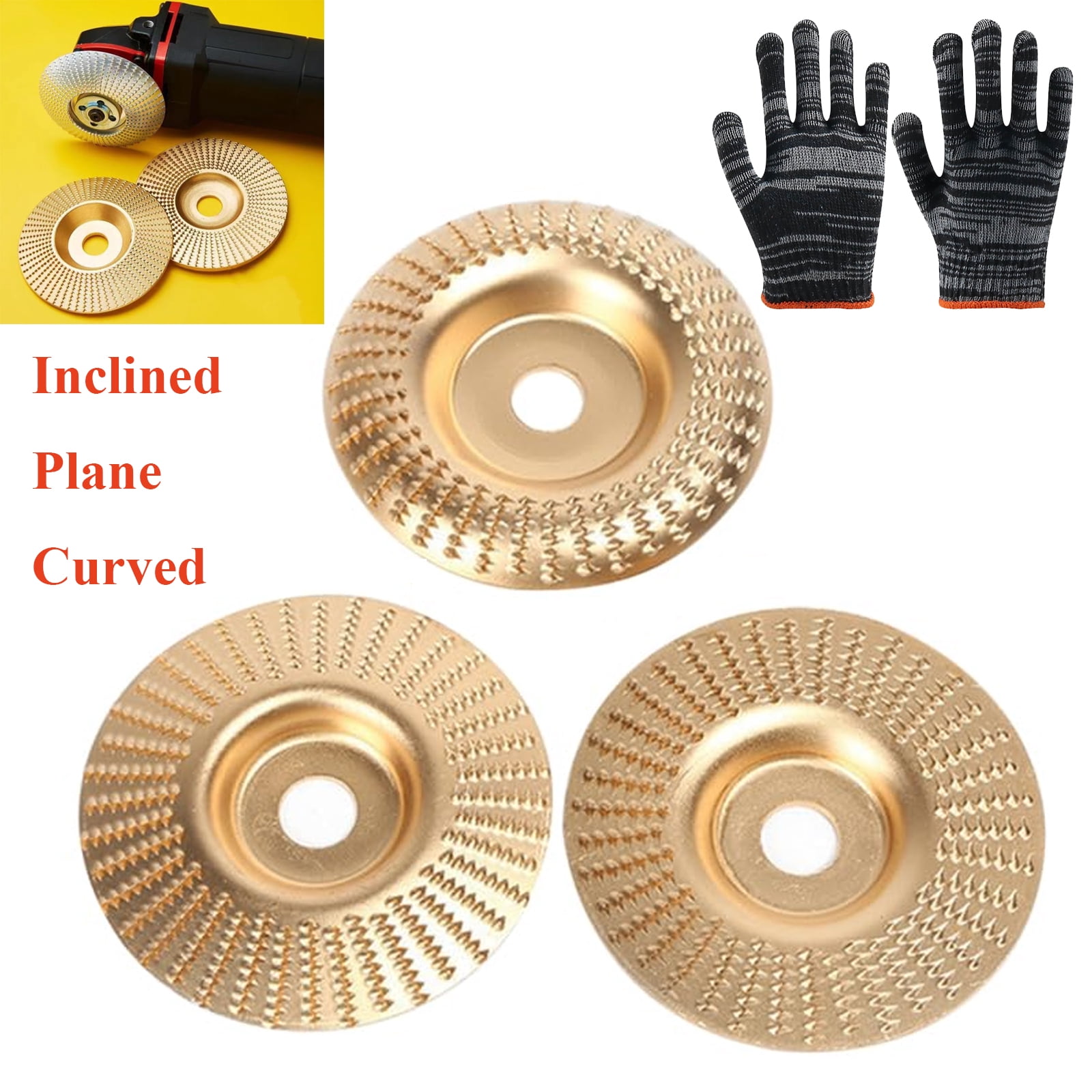 3PCS Wood Carving Disc Set with Gloves - Grinding Shaping Wheel for ...