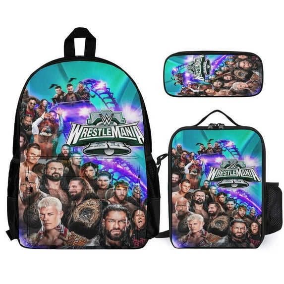 3PCS Wres-Tler-W,W-E Backpack Set With Front Pocket Large Capacity ...