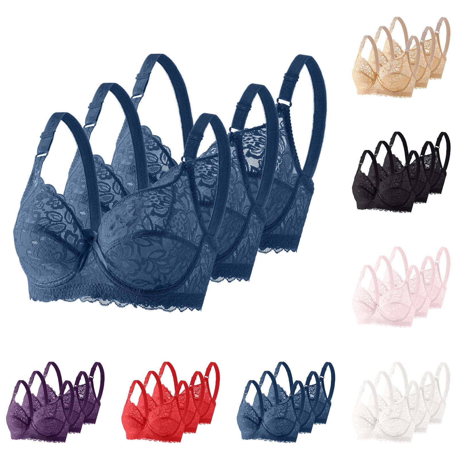 3PCS ZHUGeLI Plus Size Bras for Women, Soild Seamless Comfort Bra Push ...