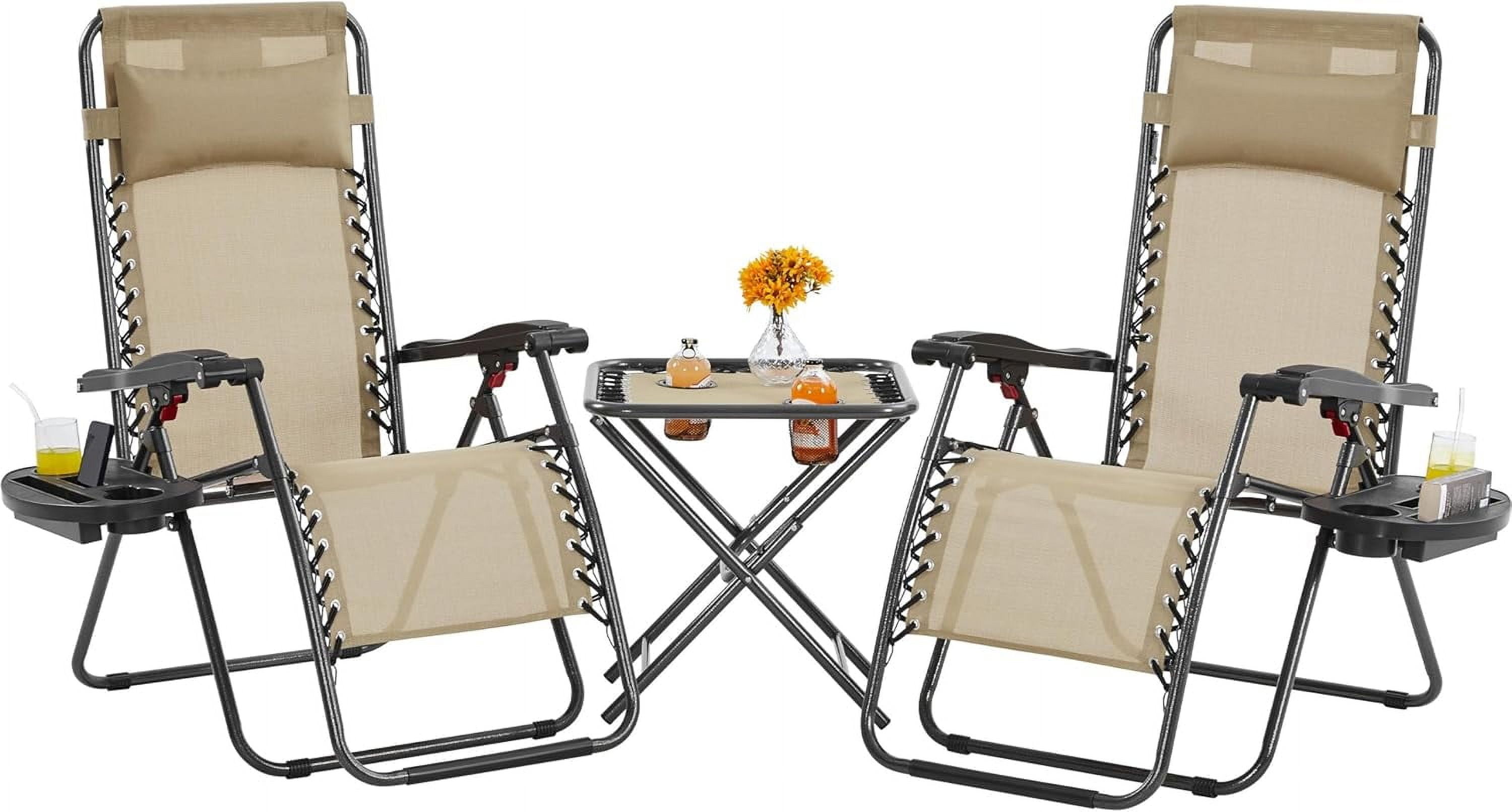 3PCS Zero Gravity Reclining Chair Set, Foldable Outdoor Chaise Lounge ...