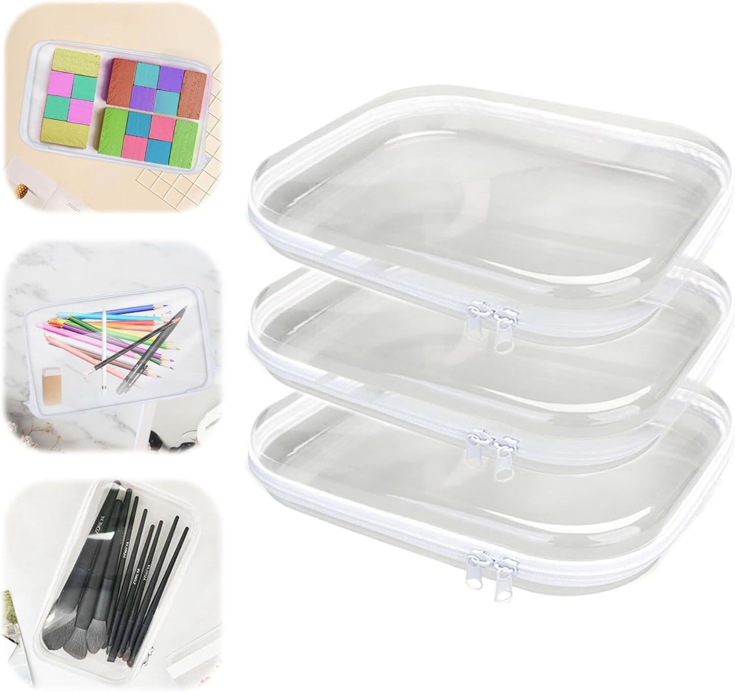 3PCS Zippered Transparent Cases for Snacks, Portable Zippered Hard ...