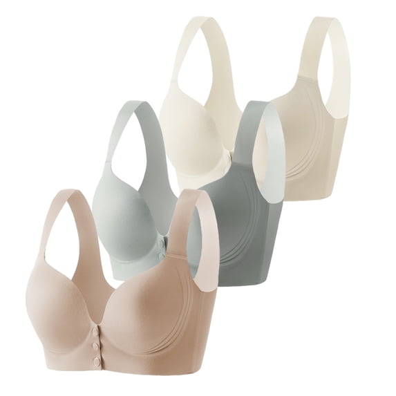 3PCS/set Wire-Free Front Closure Bra for Women Plus Size Solid Color ...