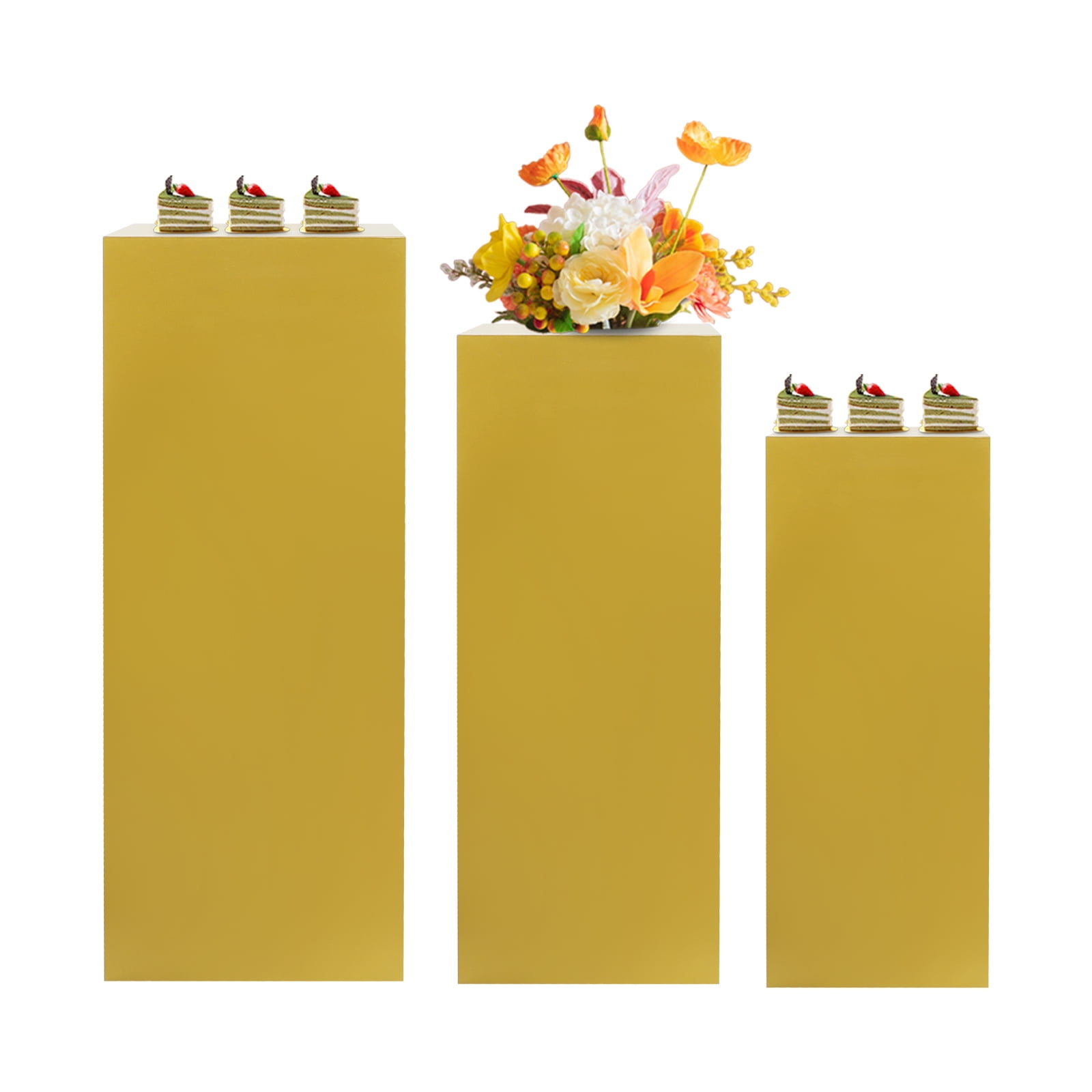 3PCs Gold Metal Pedestal Stand for Party,Square Display Stands Pillars ...