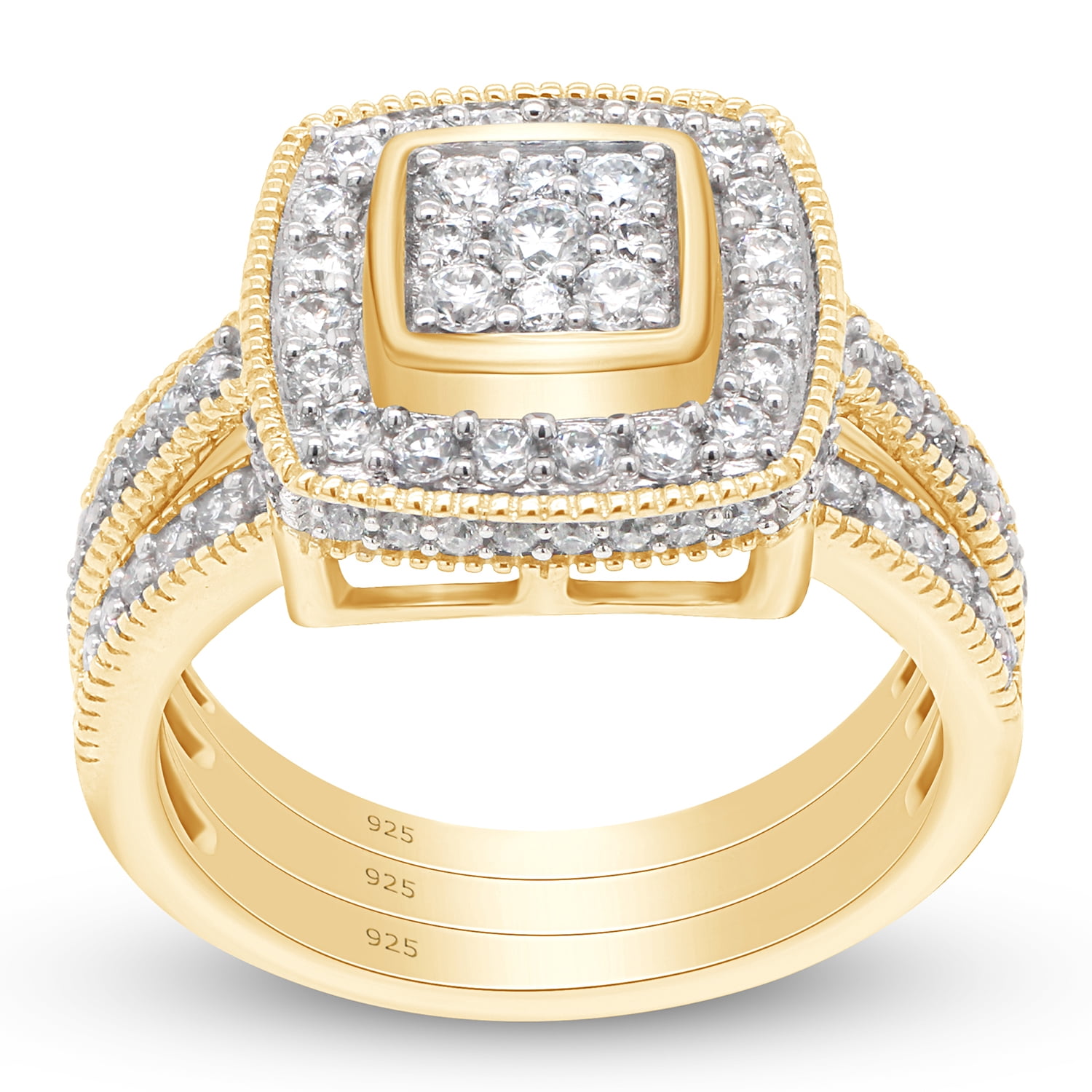 AFFY 1CT Moissanite Diamond Square Cluster Engagement Bridal Ring Set ...