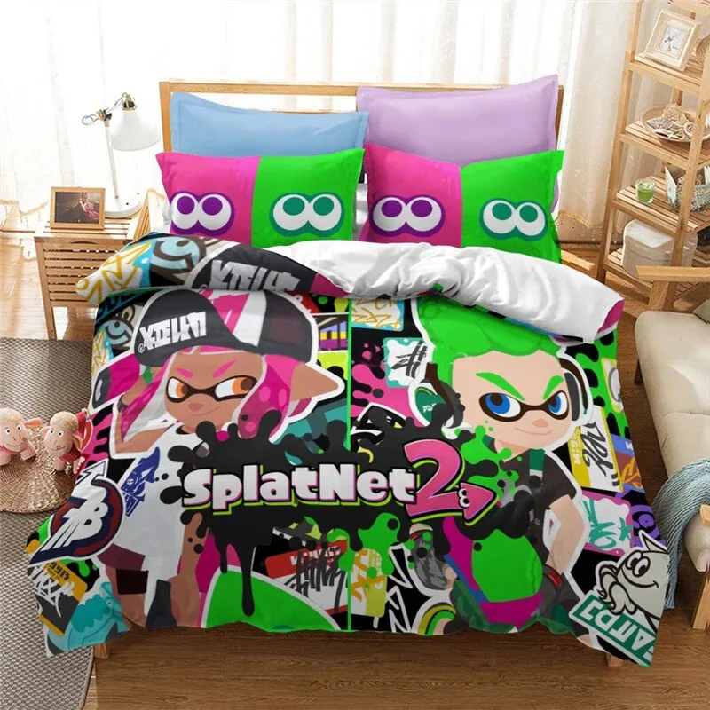 3PCs single-sided printed bedding set, Splatoon game bedding cover ...