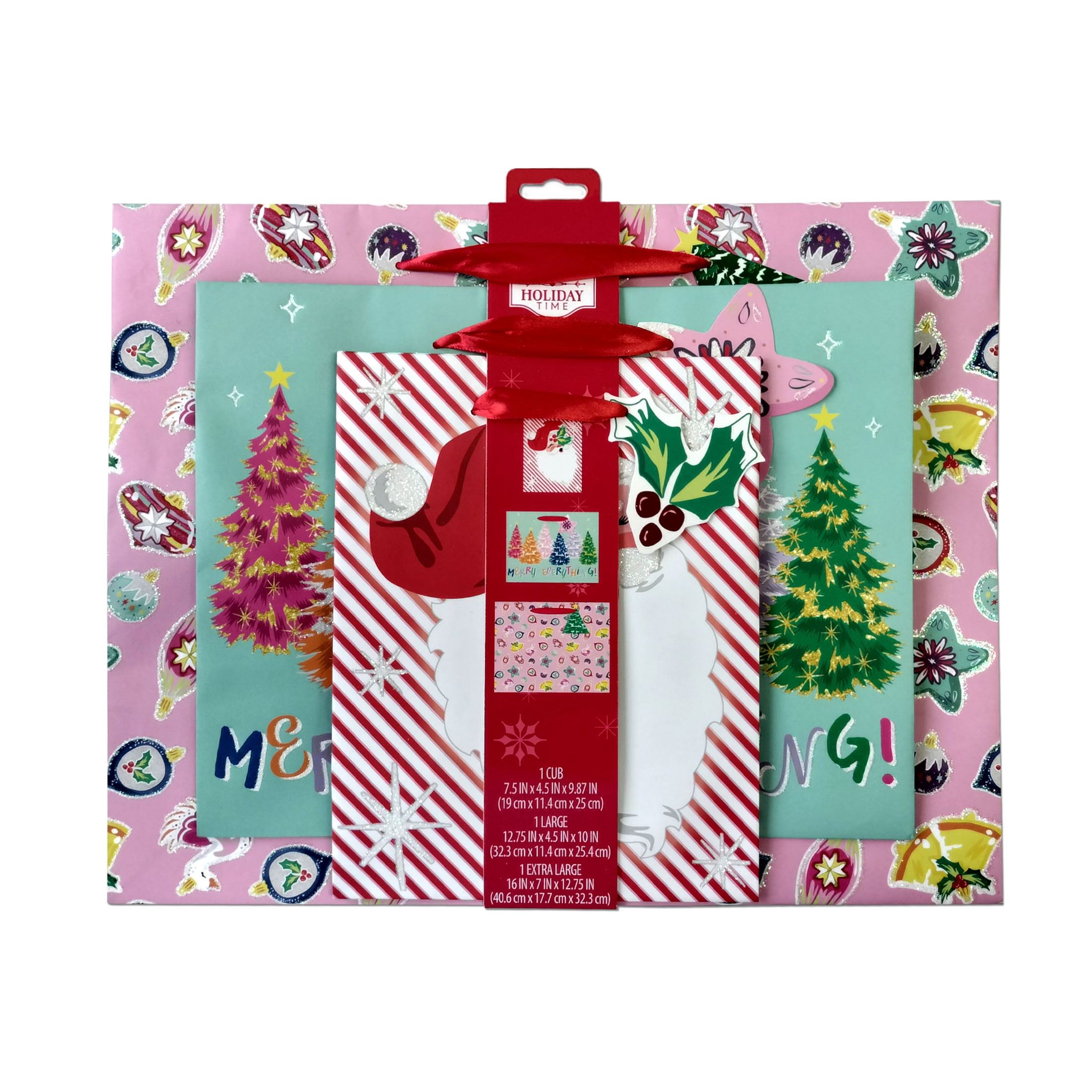 Multicolor Santa/Christmas Trees/Ornaments Paper Gift Bag Set, Assorted ...