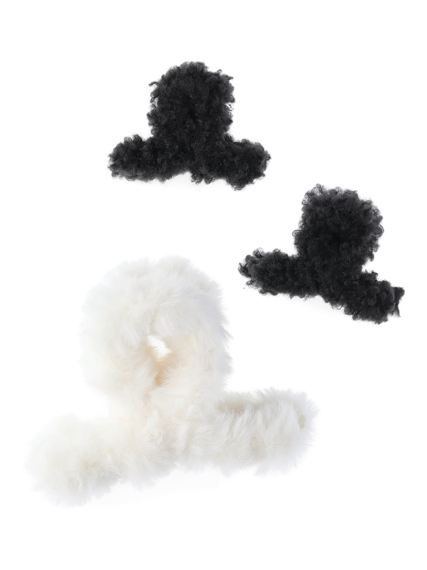Wonder Nation Girls Textured Fuzzy Claw Hair Clips, 3-Piece, Black ...