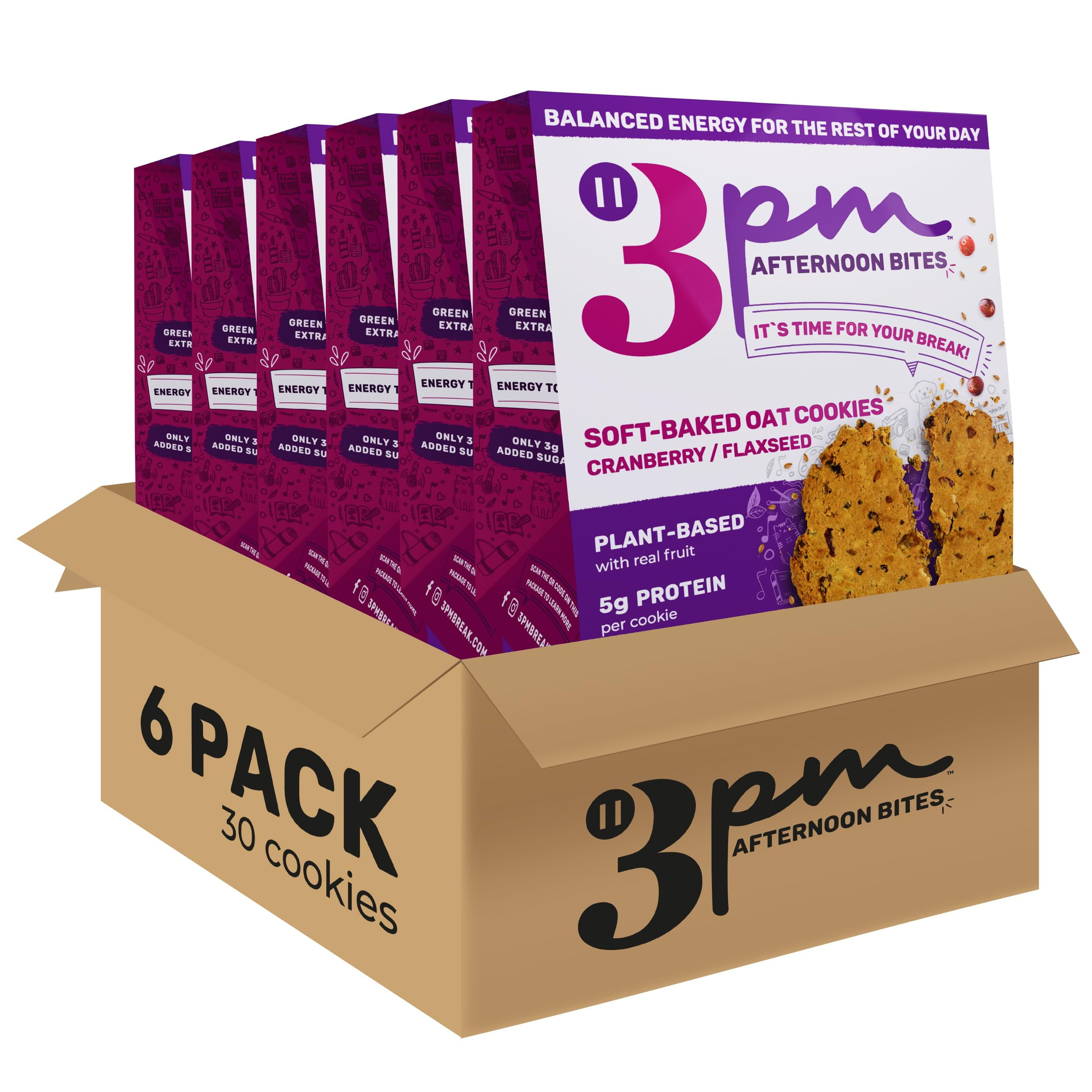 3PM Afternoon Bites Cranberry VTF5 Flaxseed Functional Cookies, with ...