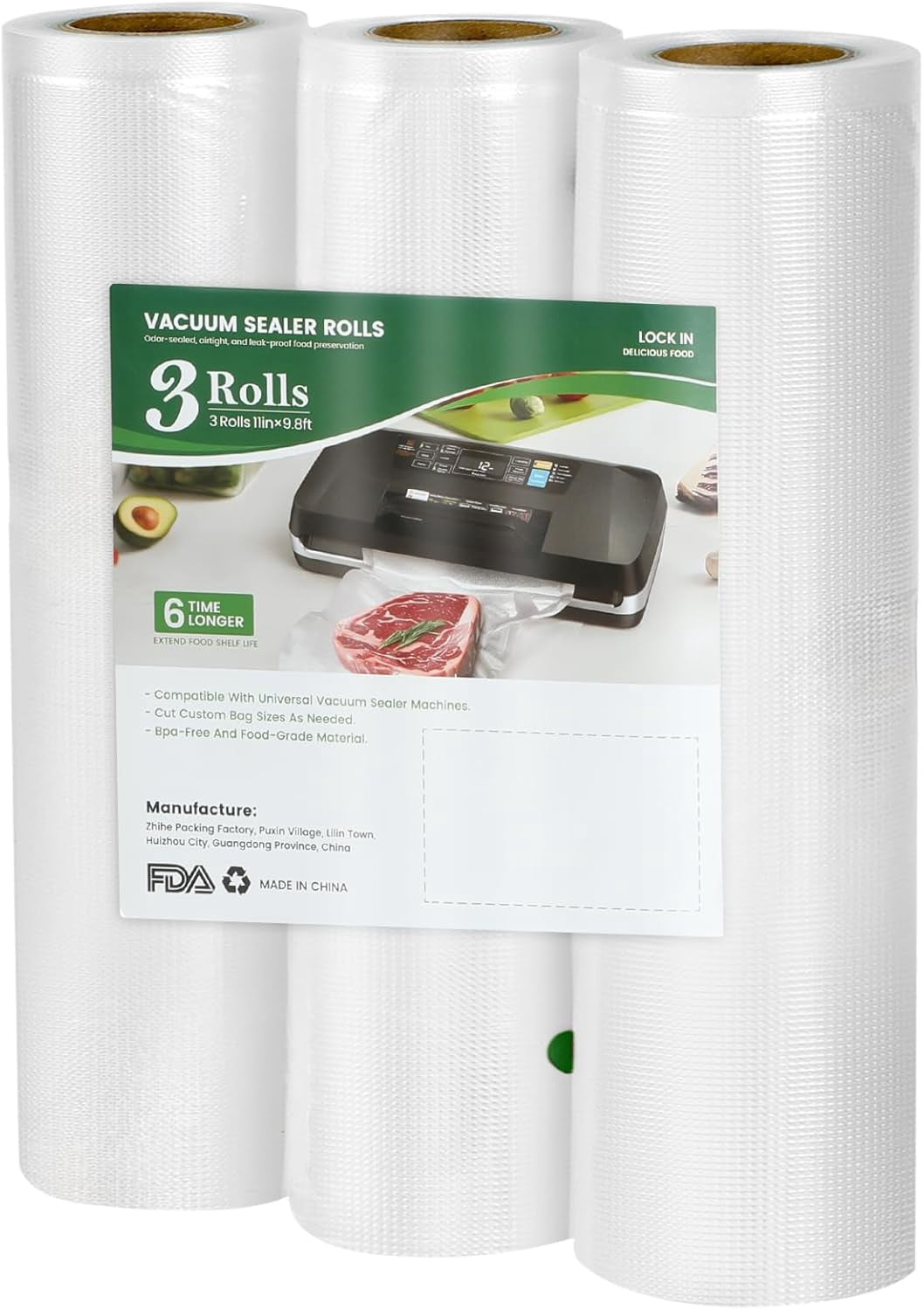3Pack 11" x 10' Vacuum Sealer Bags Rolls,BPA Free,Heavy Duty,Leak-proof ...