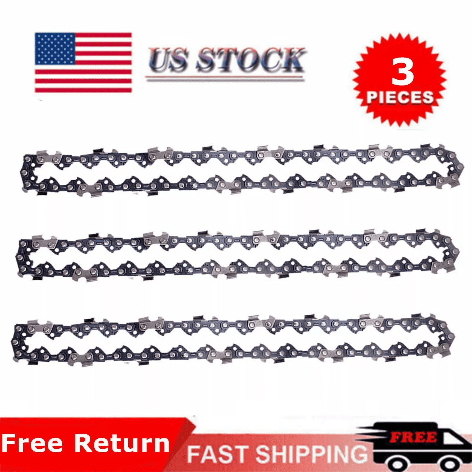 3Pack 14 Inch Chainsaw Chain 52 Drive Links, .050" Gauge, 3/8" LP pitch ...