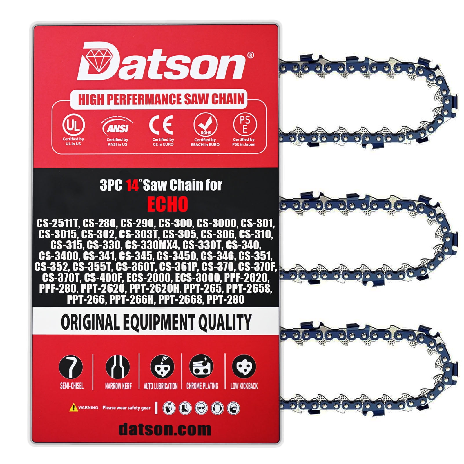 3Pack 14 Inch Chainsaw Chain FOR ECHO PPT-2620, PPT-2620H, PPT-265, PPT-265S, PPT-266, PPT-266H ...