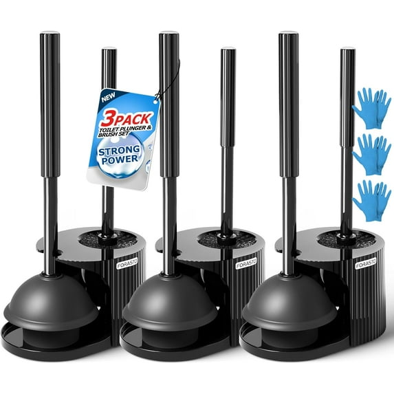 3Pack 2 in 1 Toilet Brush and Pl Set, Extended Handle Pl ,Toilet Bowl ...