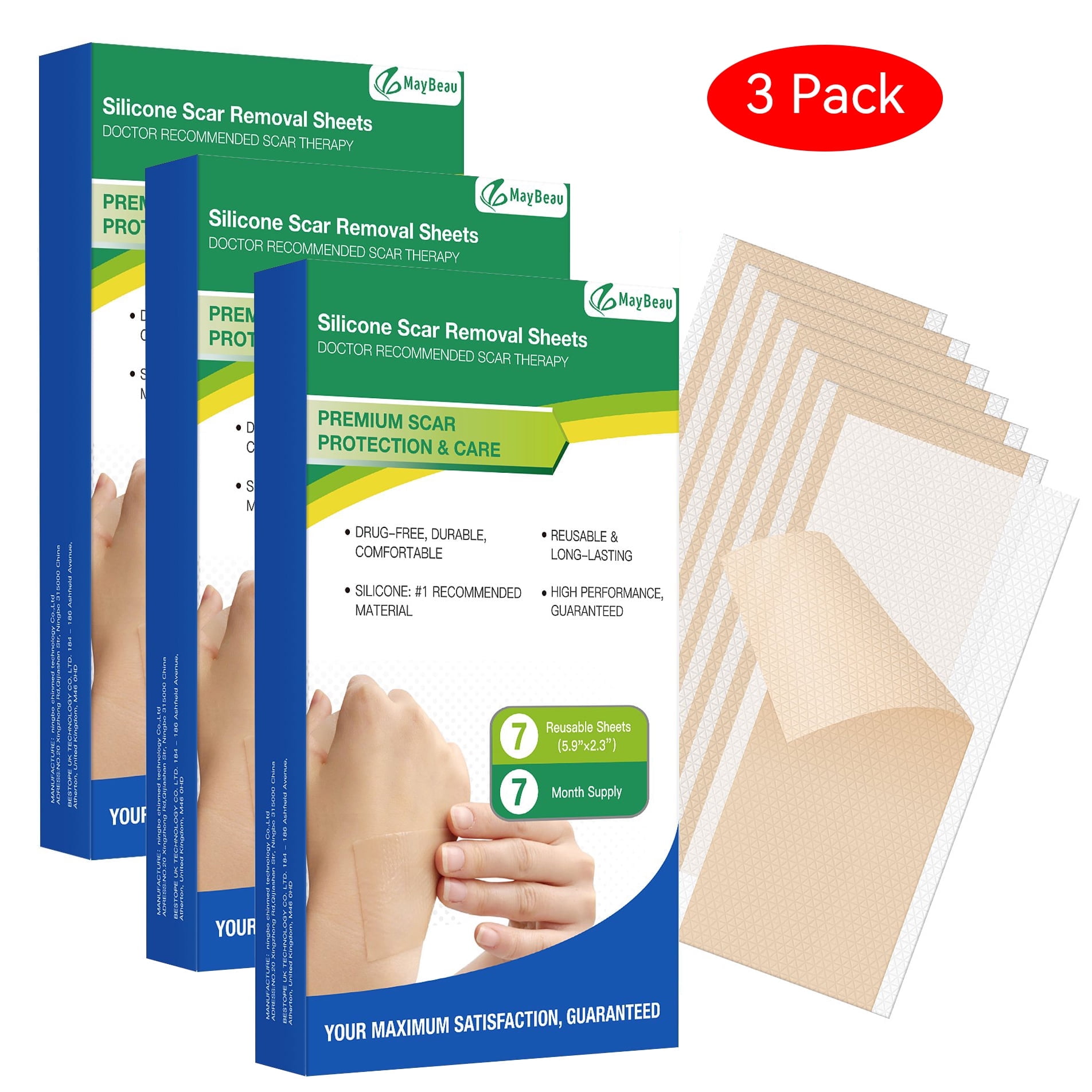 3Pack/21Pcs MayBeau Silicone Scar Removal Sheets 5.9''x2.3 ...