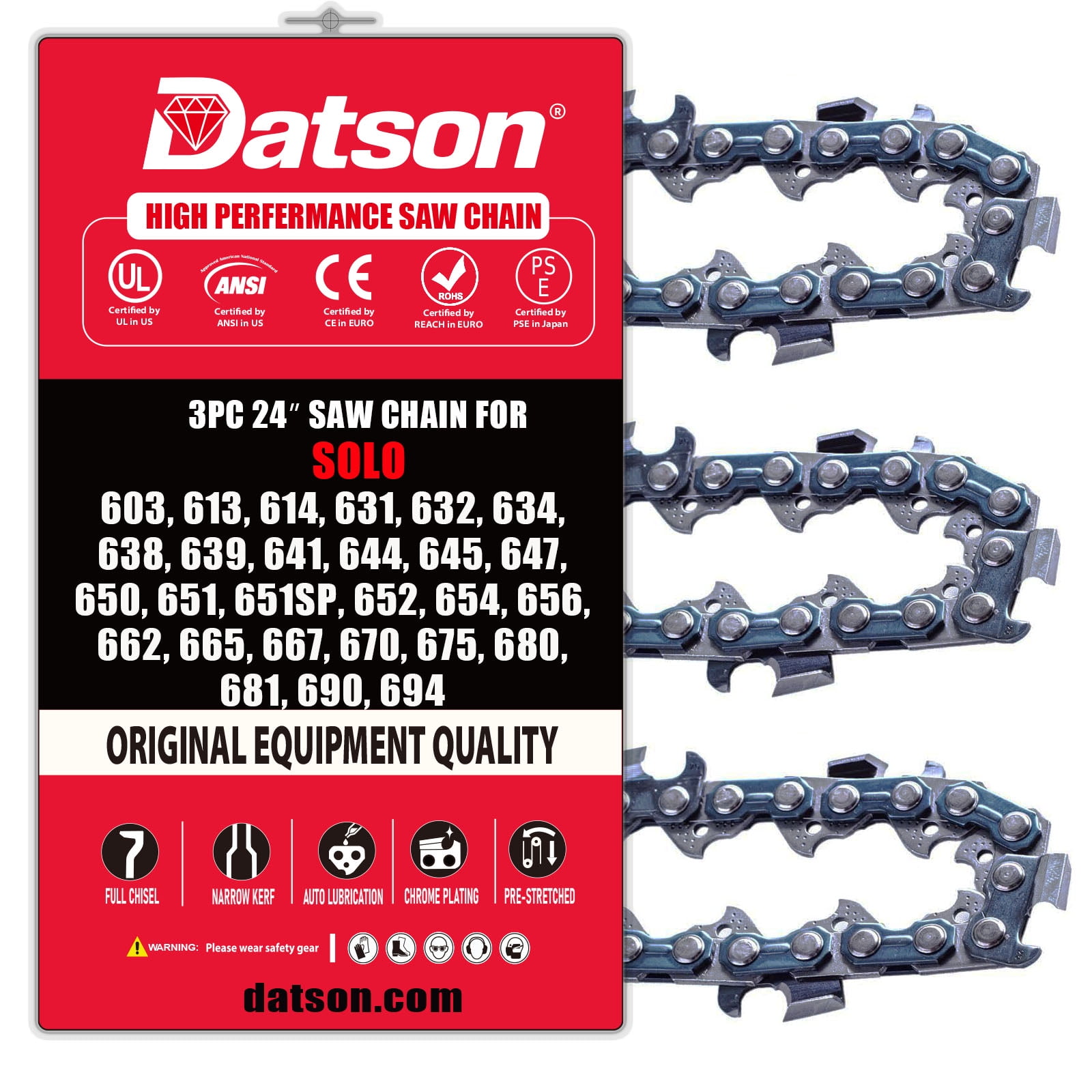 3Pack 24 Inch Chainsaw Chain .050" Gauge, 3/8" Pitch, 84 Drive Links ...