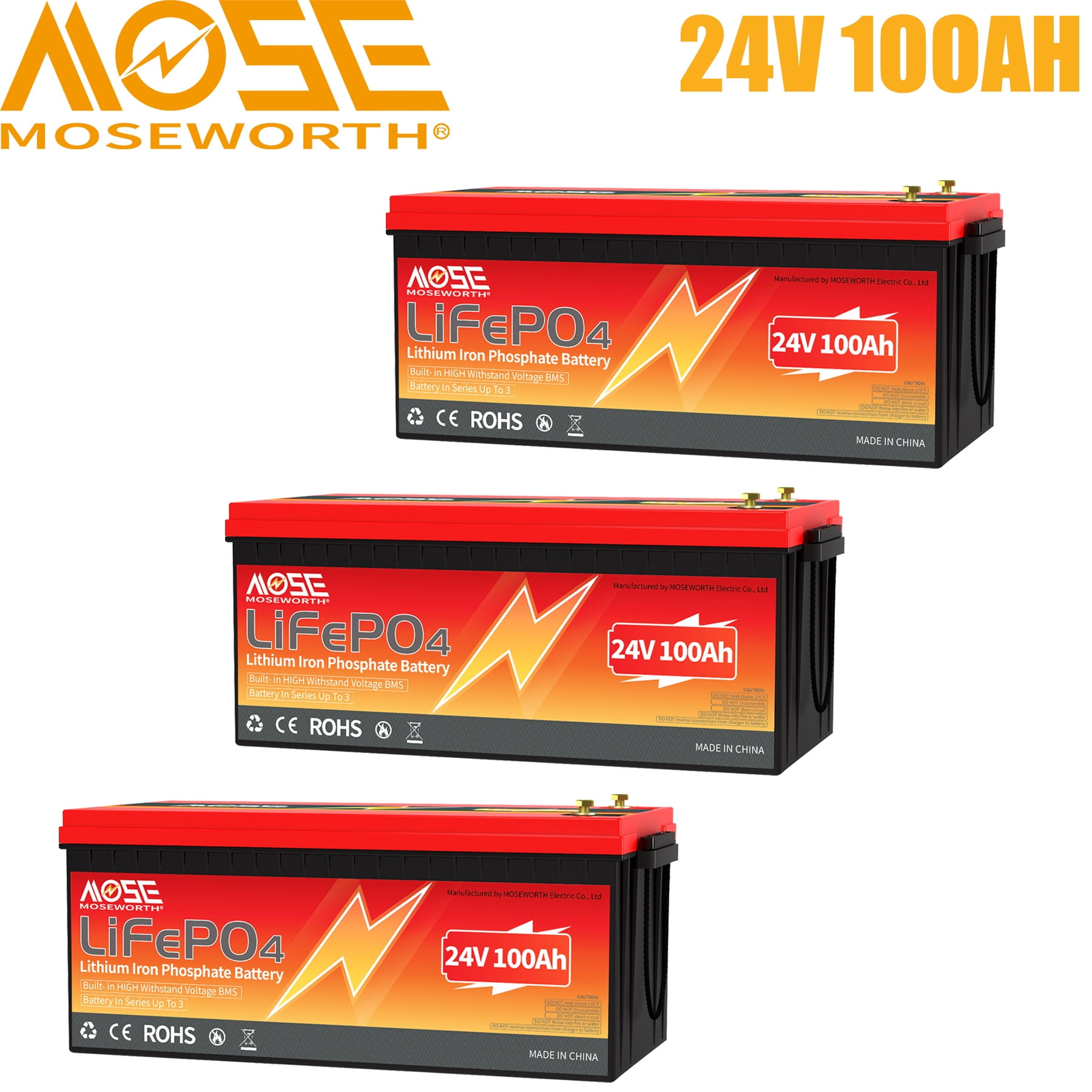 3Pack 24V 100Ah LiFePO4 Battery,15000 Cycles, MOSEWORTH Lithium ...