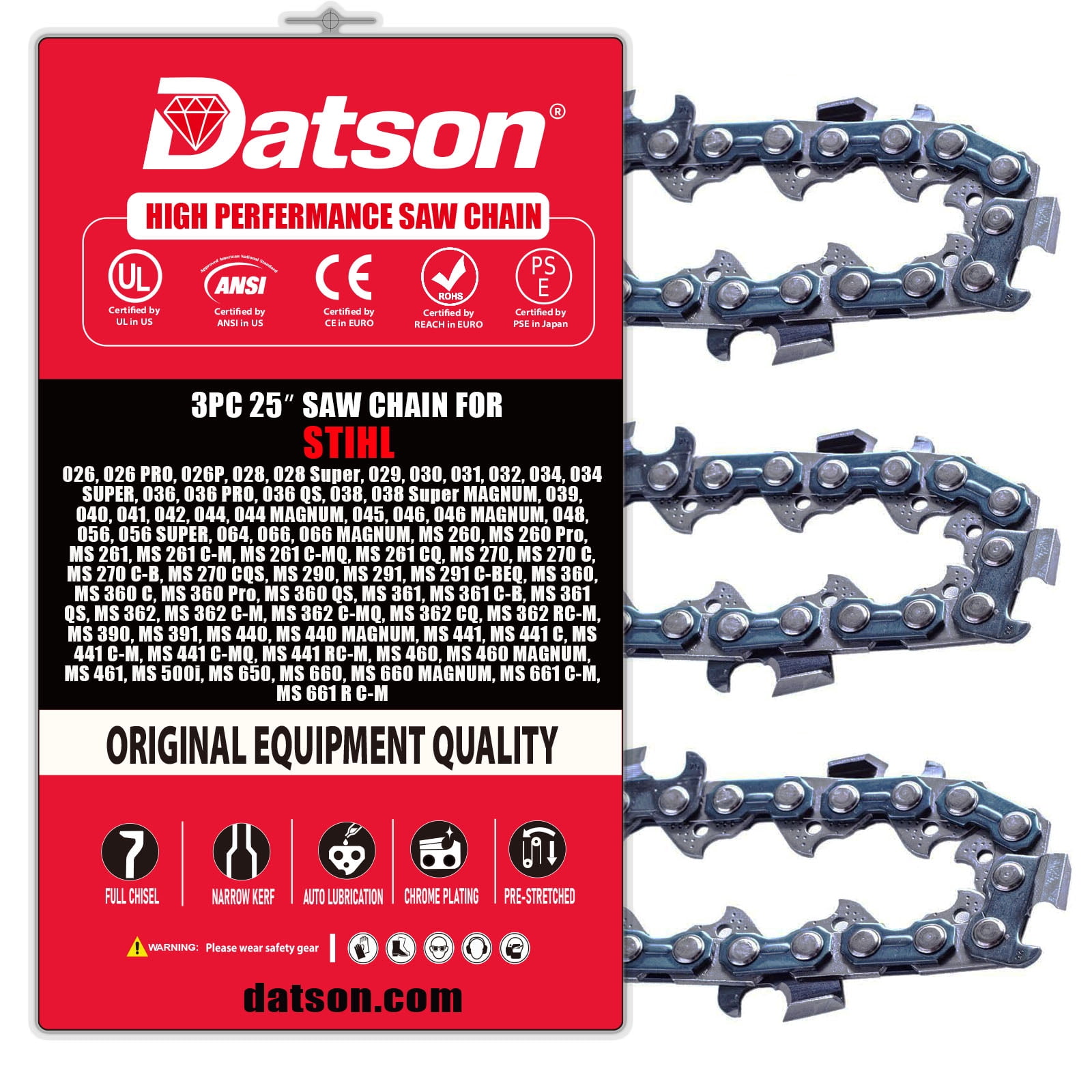 3Pack 25 Inch Chainsaw Chain .050" Gauge, 3/8" Pitch, 84 Drive Links ...