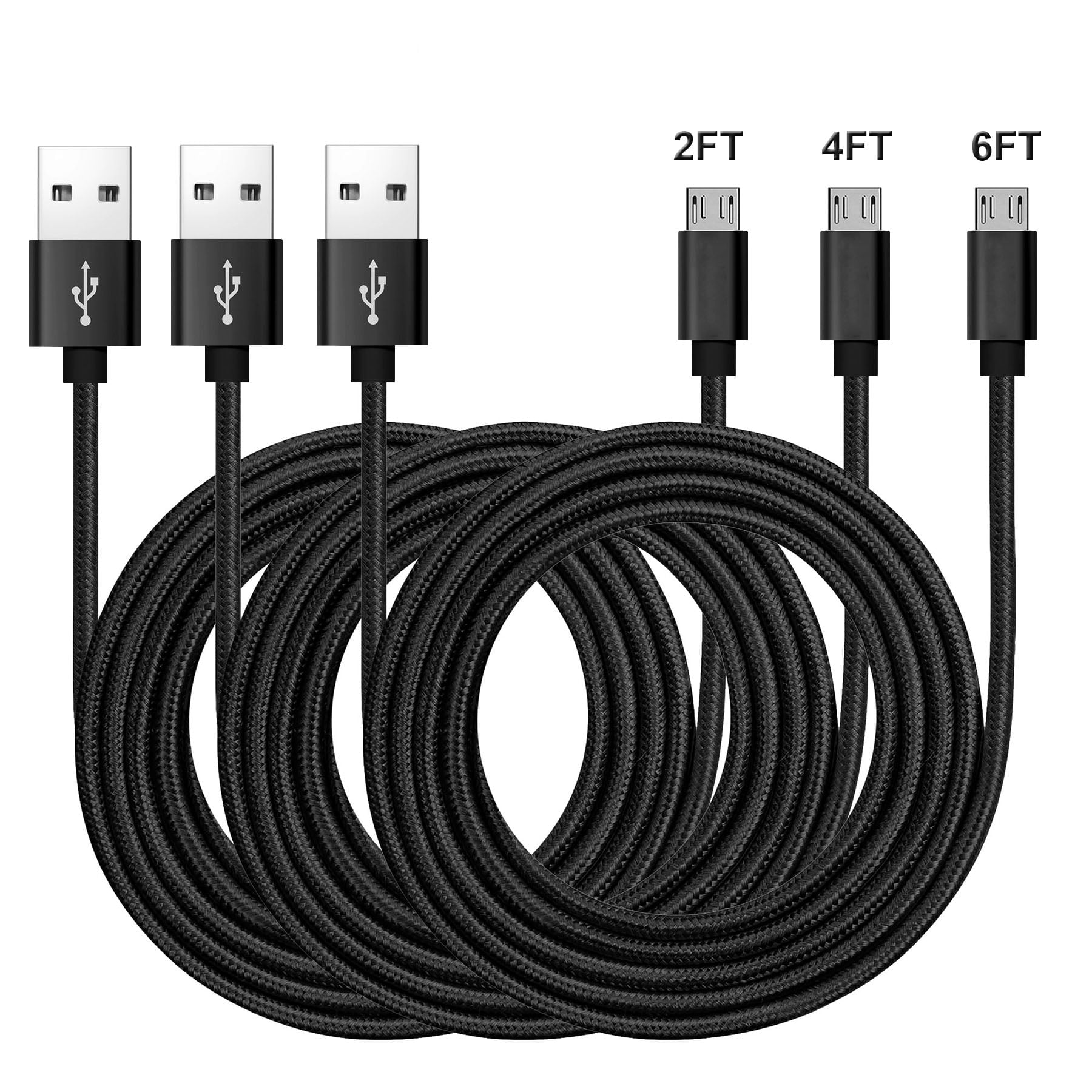 3Pack [2ft/4ft/6ft] Micro USB Cable, Roficord Android Charger Cable ...