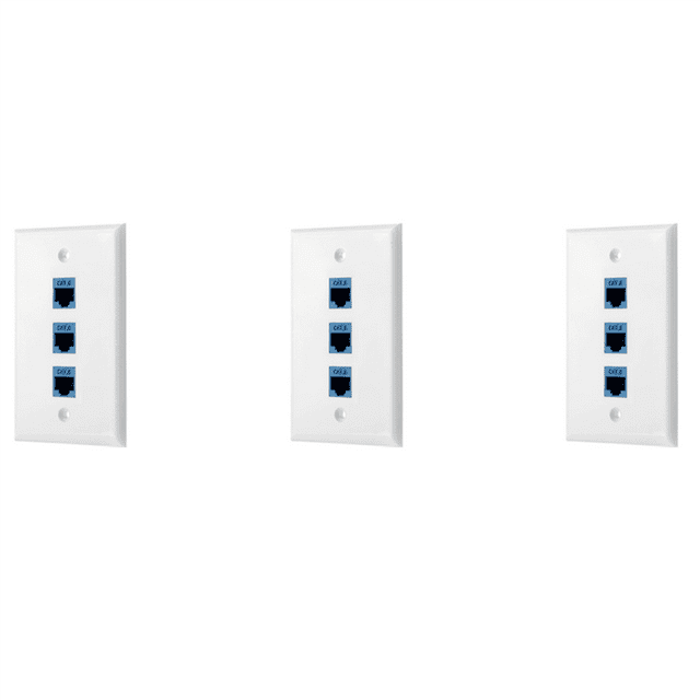 3Pack 3-Port Ethernet Wall Plate, RJ45 Wall Plate with RJ45 Inline ...