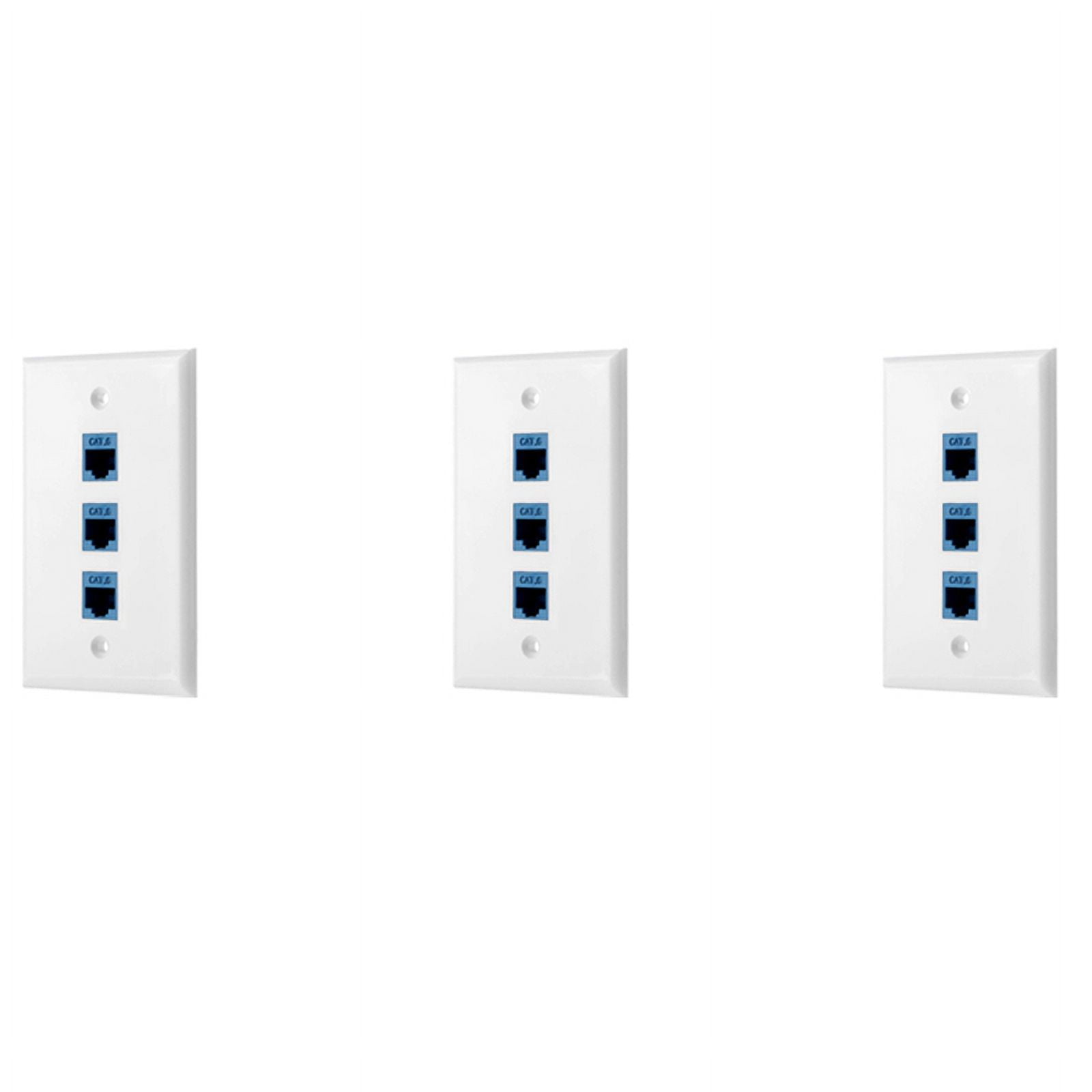 3Pack 3-Port Ethernet Wall Plate, RJ45 Wall Plate with RJ45 Inline ...