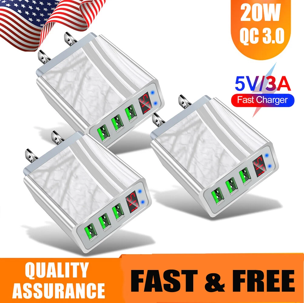 3Pack 3 Port Fast Quick Qc 3.0 Usb Hub Wall Charger Power Charge ...