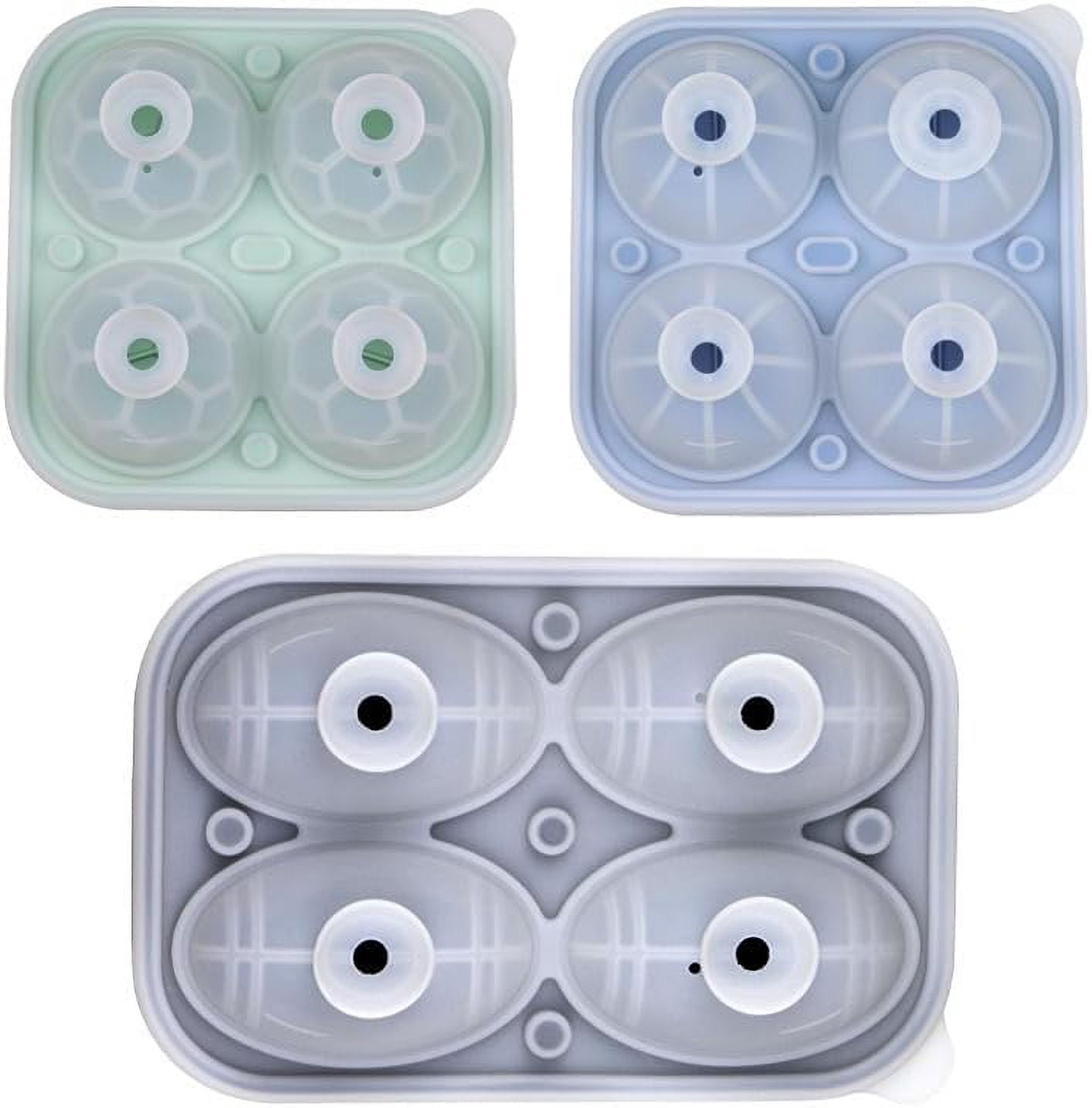 3Pack 3D Ice Ball Trays with Lid and Bin ，Silicone Ice Mold Set ...