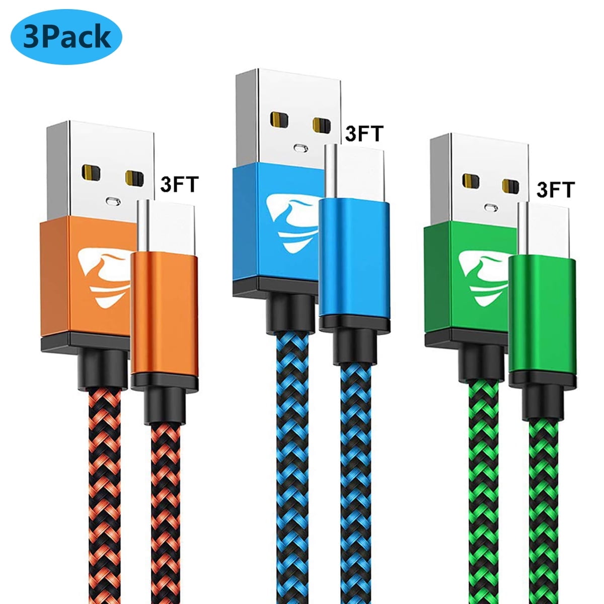Aioneus 3Pack 3FT USB C Cable, 3A Fast Charging, Nylon Braided for ...