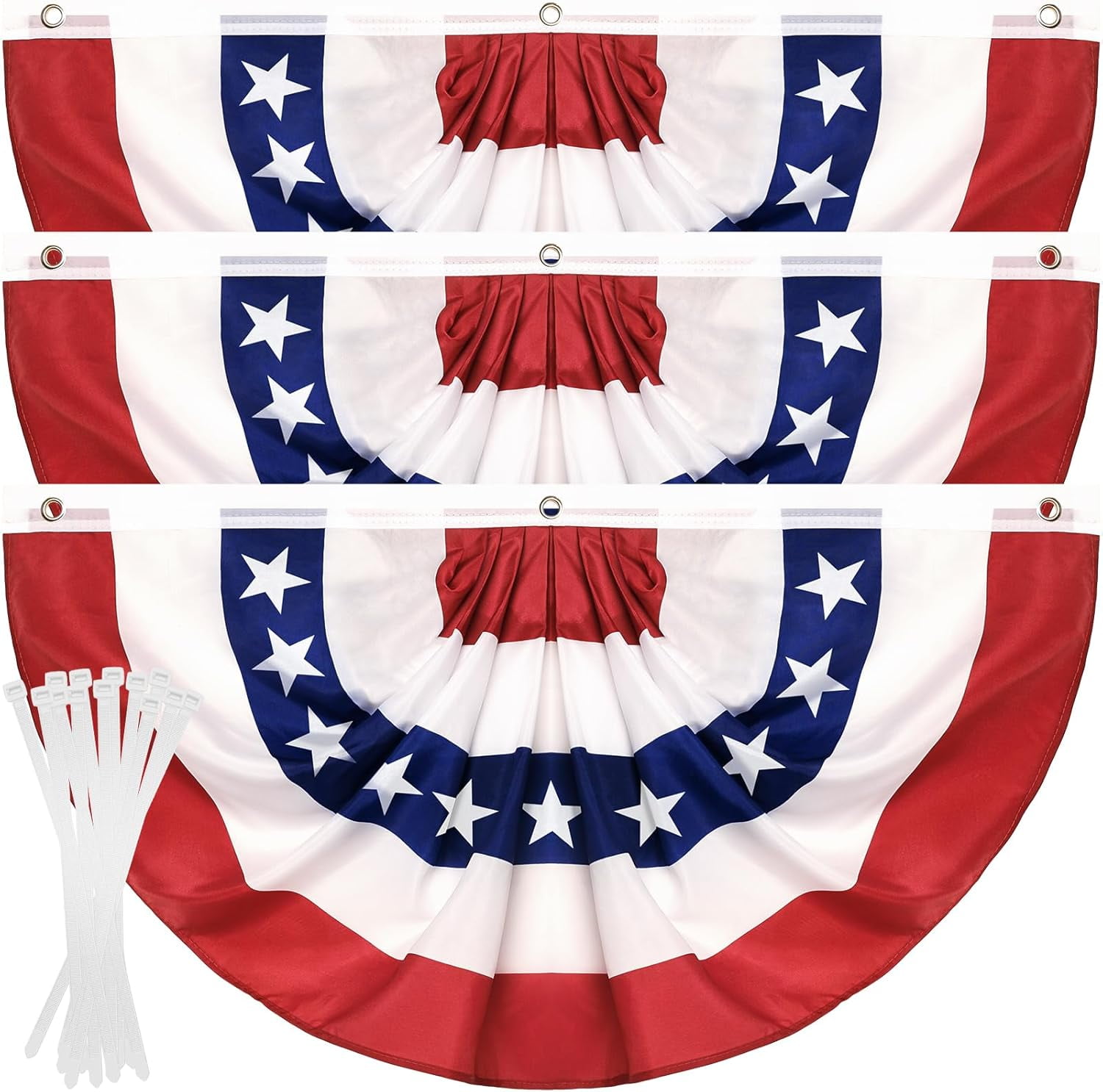 3Pack 3x6 FT American Flag Bunting, US Pleated Fan Flag 4th of July ...