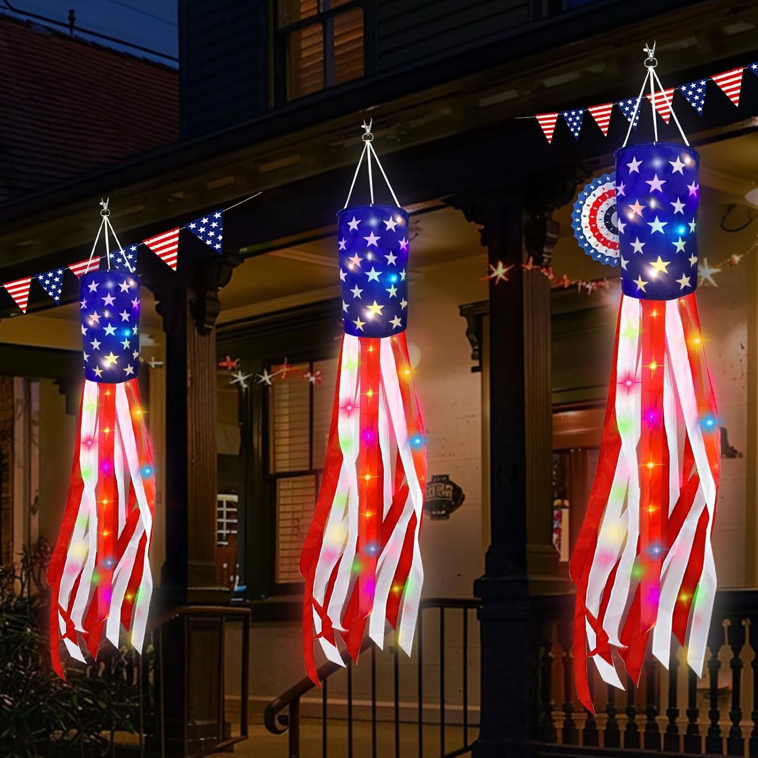 3Pack 40" American Flag Windsock with Lights 4th of July Decorations ...