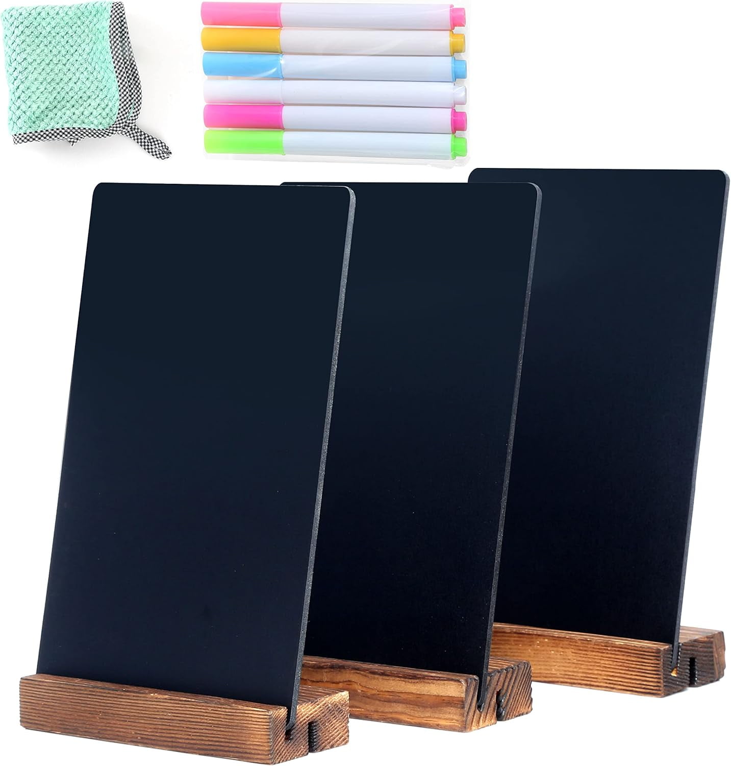 3Pack 5.1x7.9 in Chalkboard Sign Double Sided with Wood Base Message ...