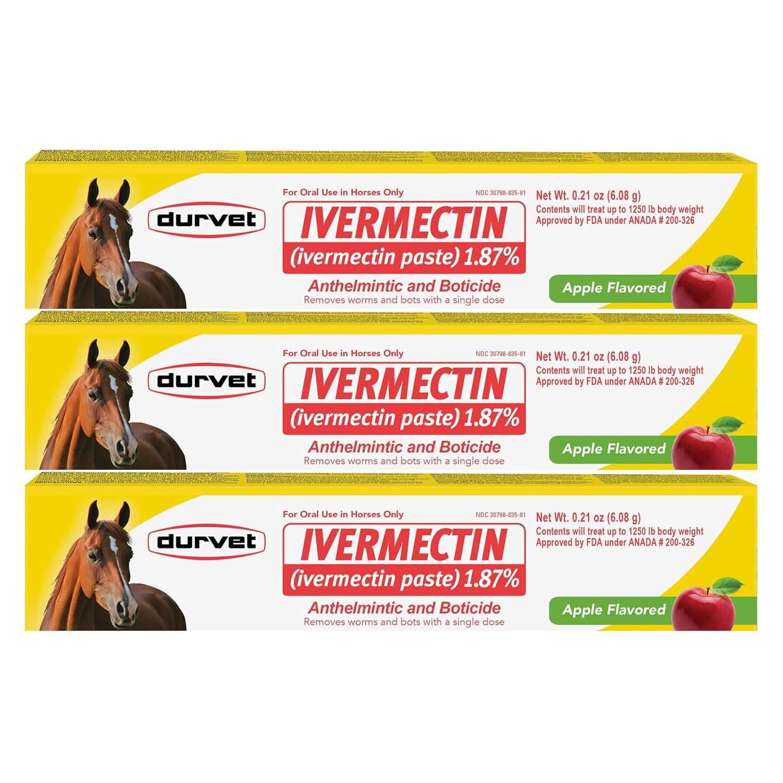 3Pack Apple-Flavored Horse Dewormer and Parasite Control Paste-Pyrantel ...