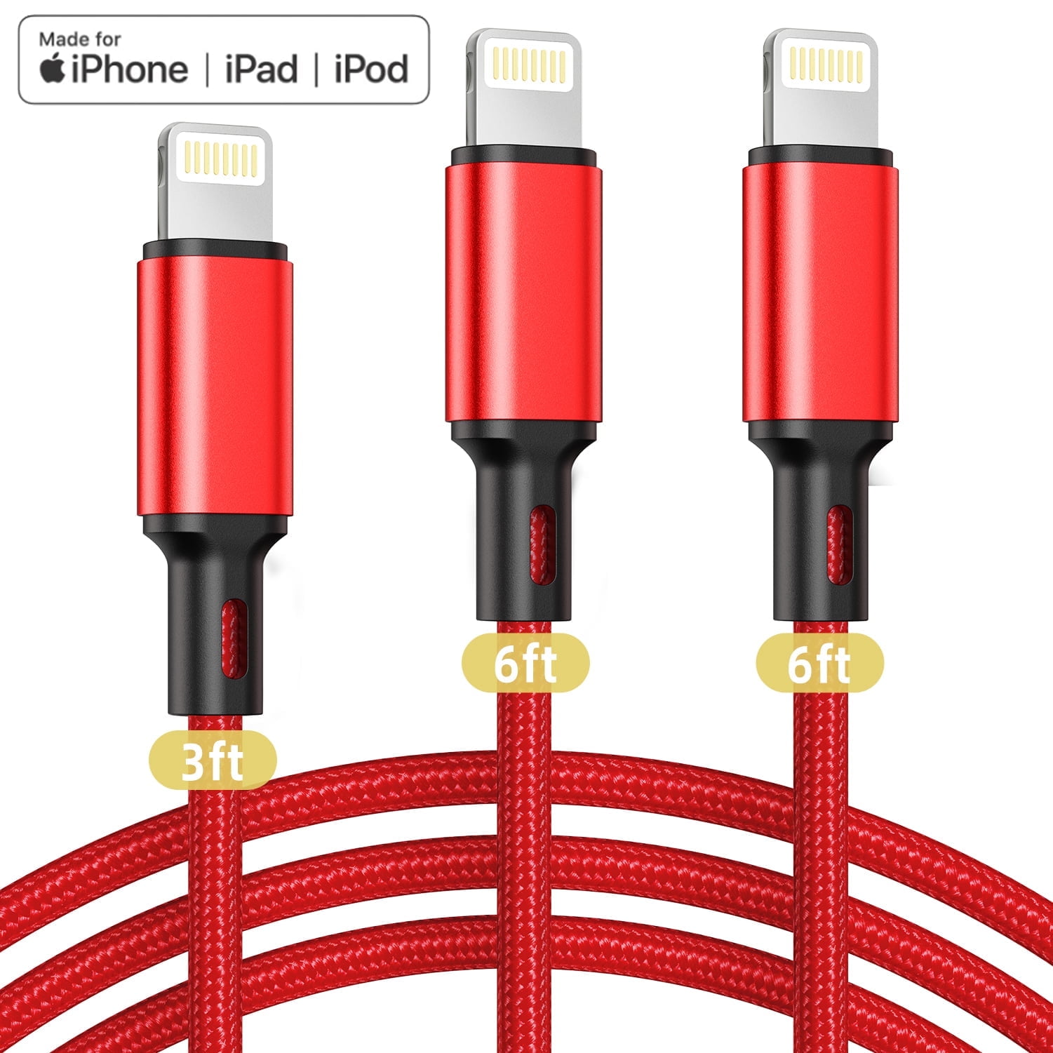 Cshidworld Lightning Charger Cables 3Pack (3ft/6ft/6ft), Nylon Braided ...