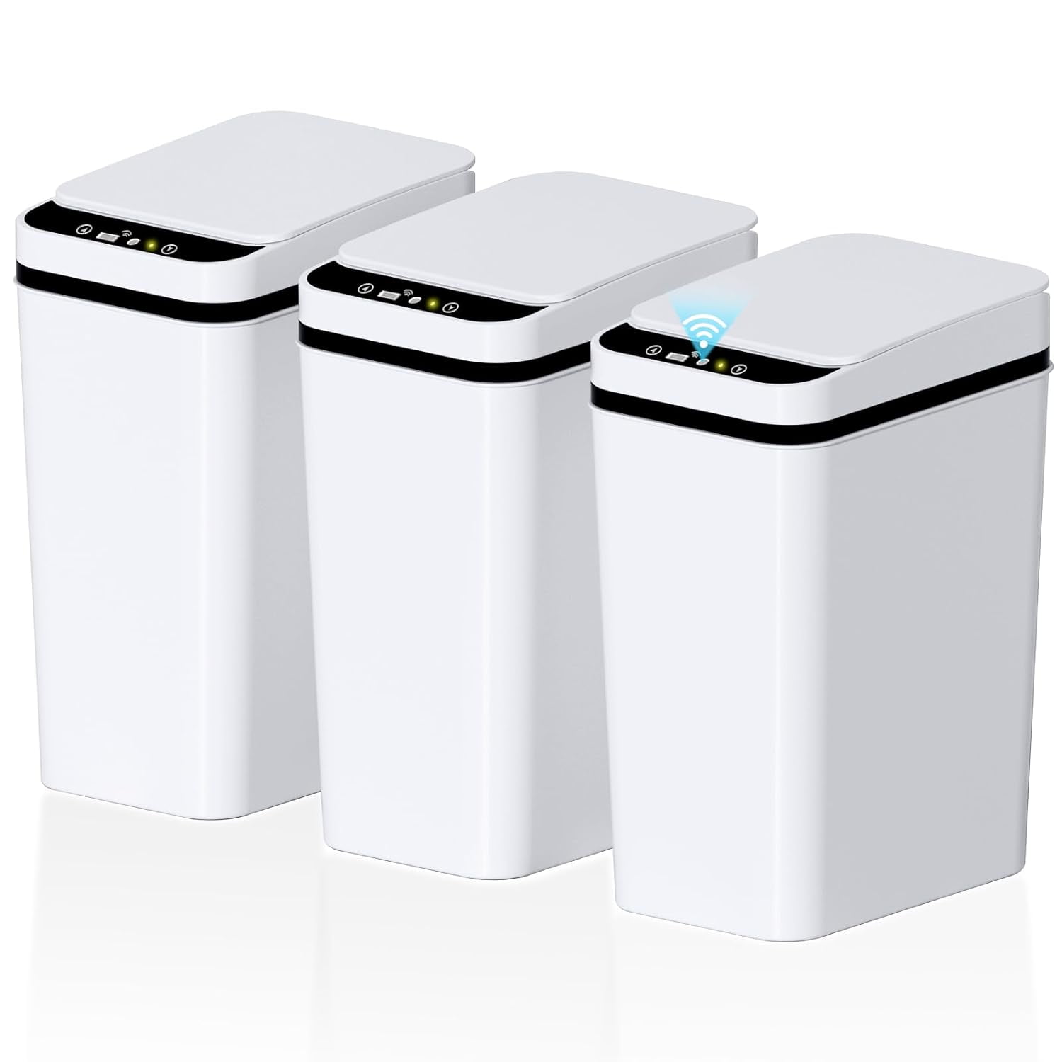 3Pack Bathroom Small Trash Can with Lid, 2.6 Gallon Touchless Automatic ...