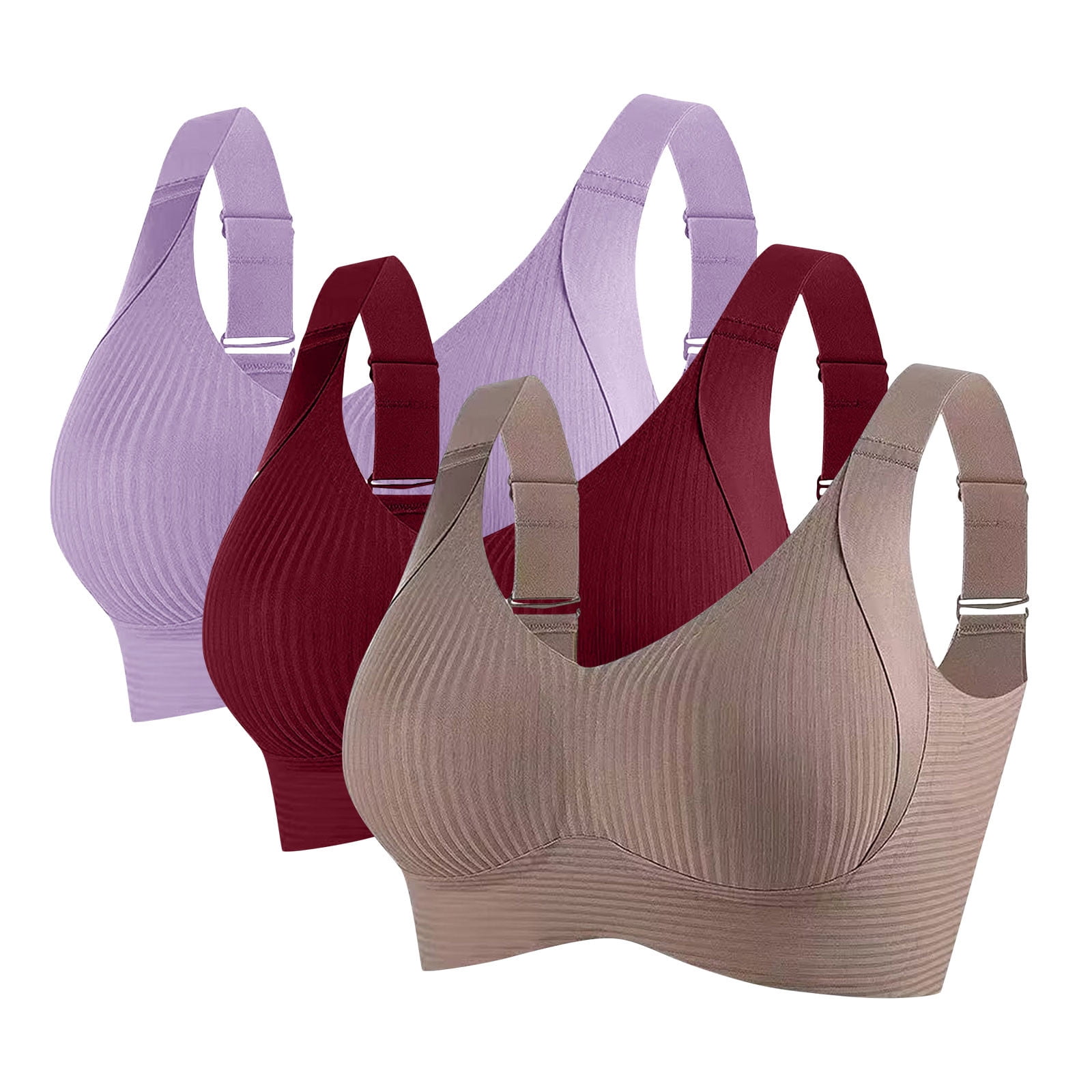 3Pack Bras Women's Ribbed Push Up Adjustable Wireless Seamless Full ...