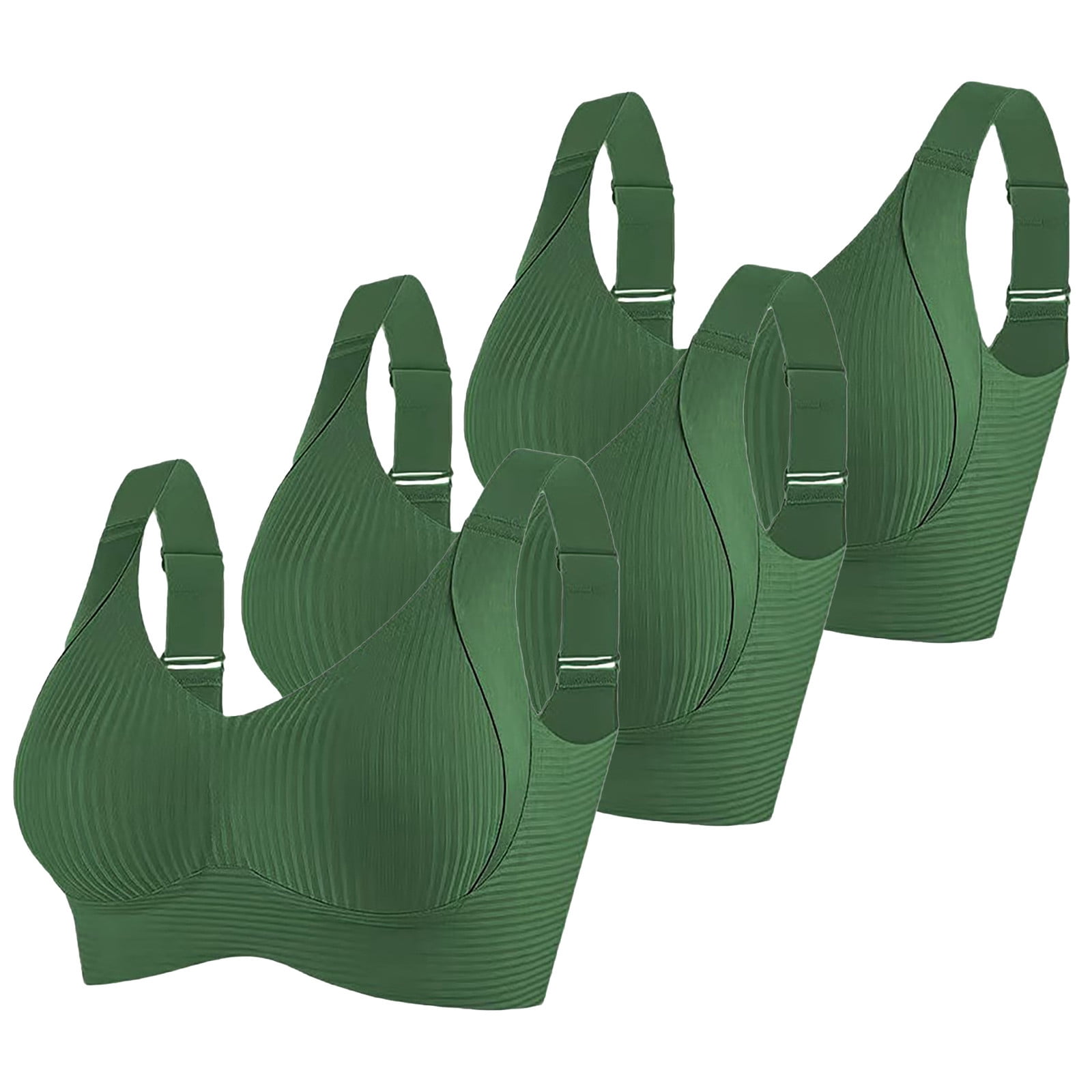 3Pack Bras for Women Ribbed Push Up Adjustable Wireless Bra Seamless ...
