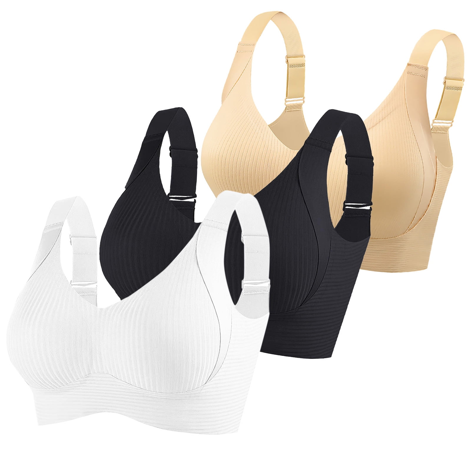3Pack Bras for Women Ribbed Push Up Adjustable Wireless Bra Seamless ...