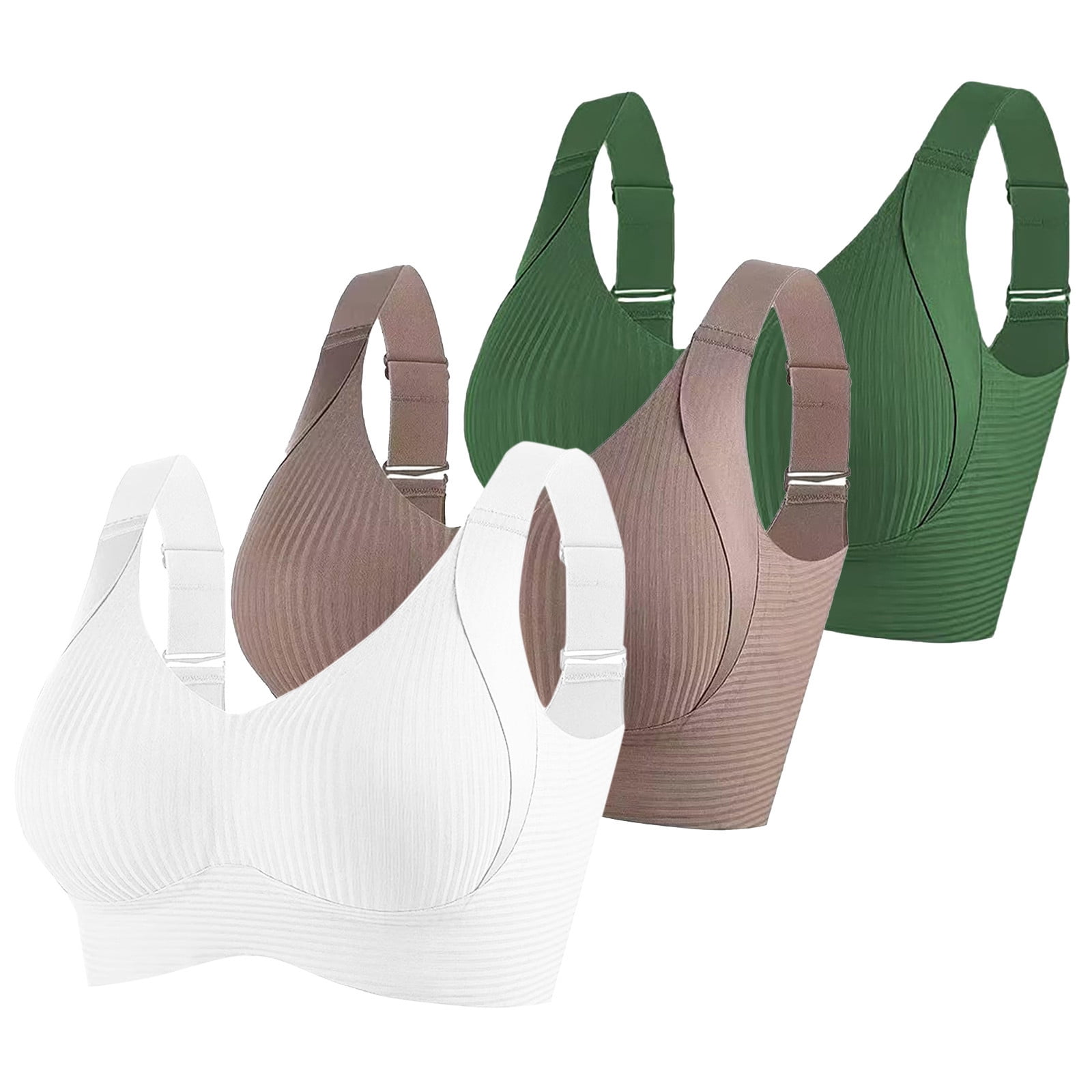 3Pack Bras for Women Ribbed Push Up Adjustable Wireless Bra Seamless ...